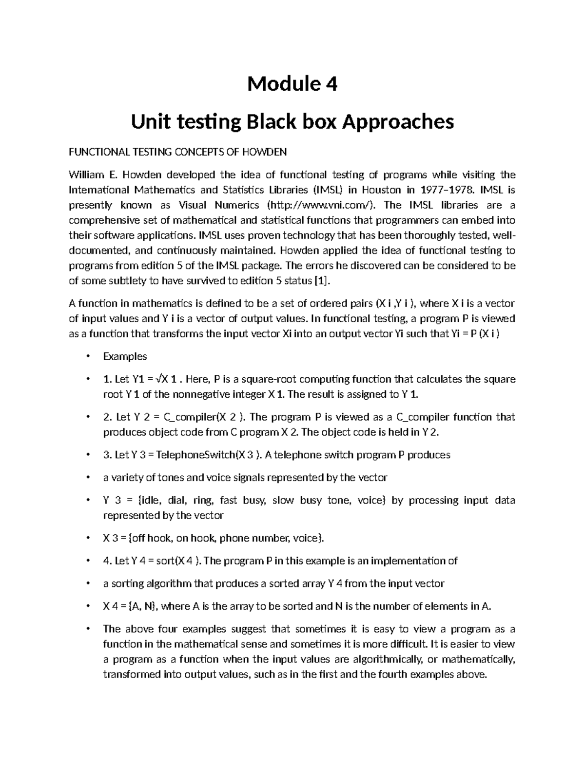 Module 4 ST - Module 4 Unit testing Black box Approaches FUNCTIONAL ...