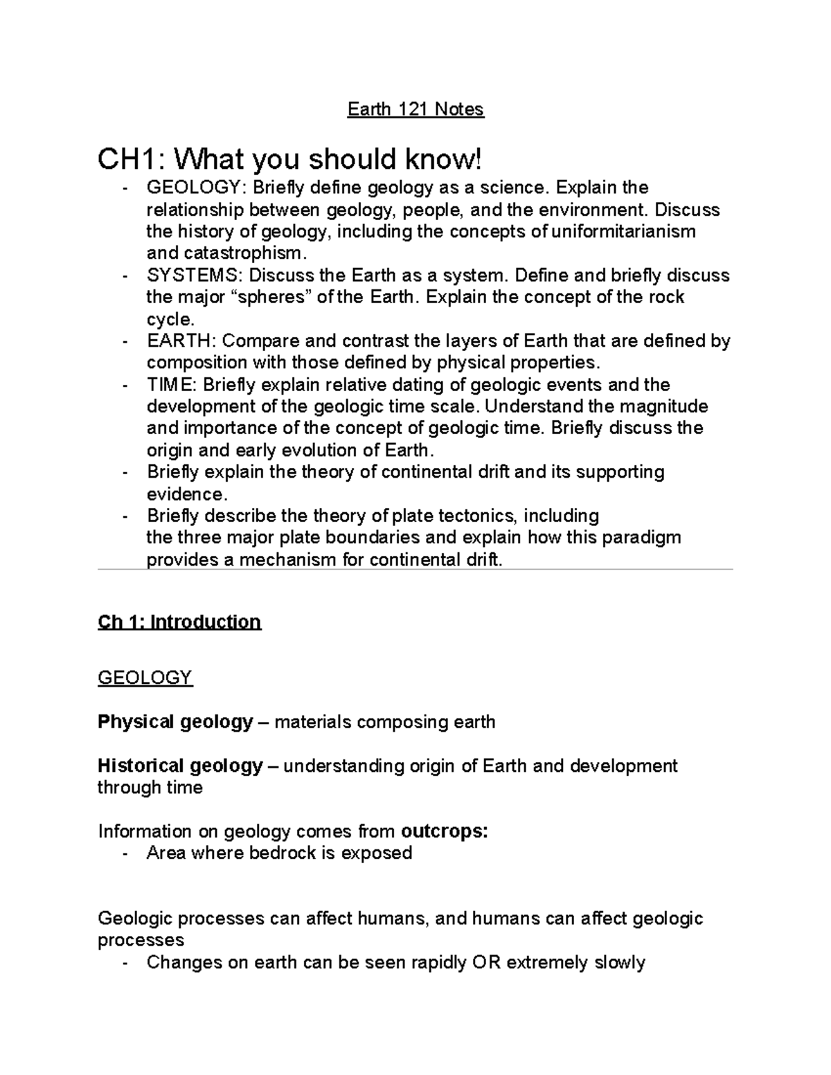 Earth 121 Notes (new) - Earth 121 Notes CH1: What you should know ...