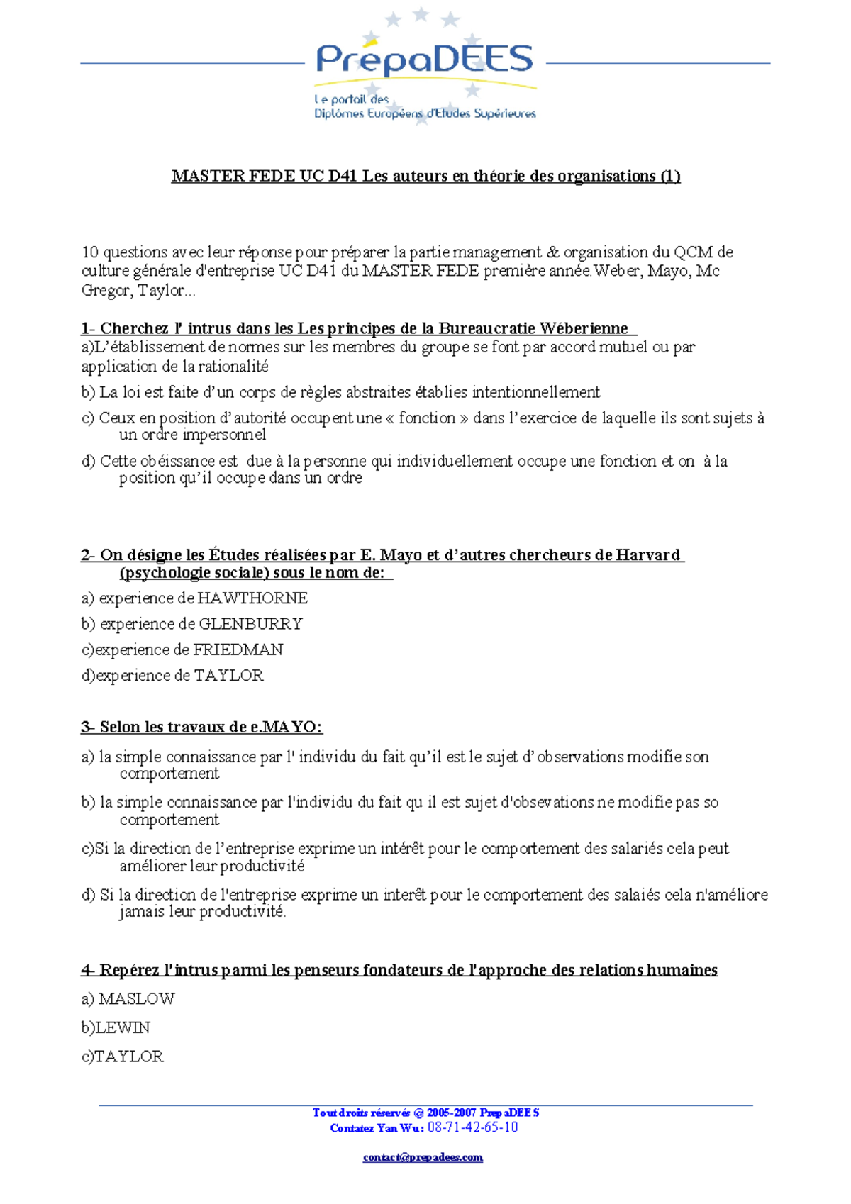 Qcm - un petit quizz