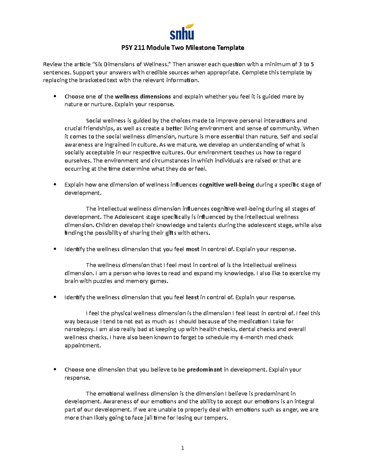 PSY 211 Module Two Milestone Template - PSY 211 Module Two Milestone ...