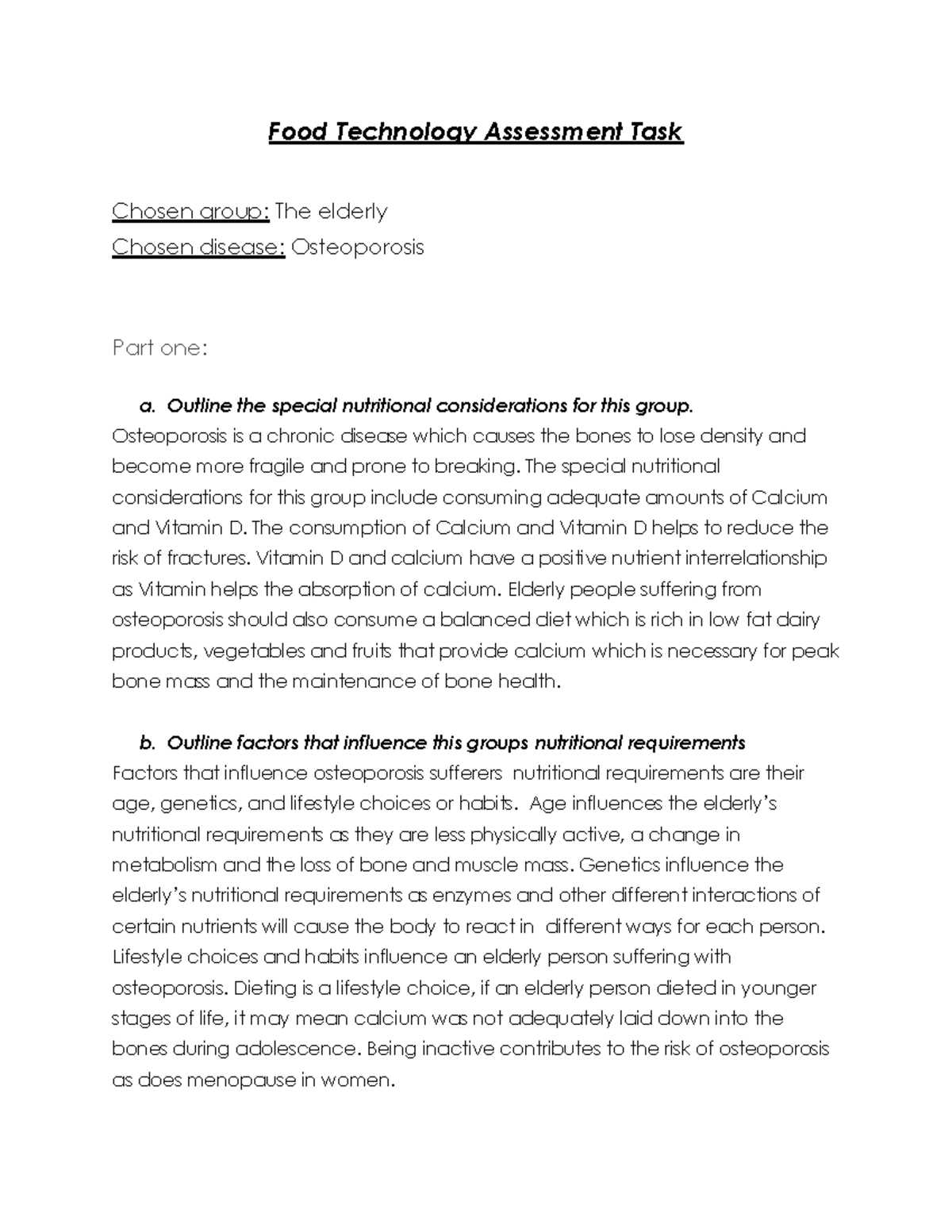 Food Technology Assessment Task - Food Technology Assessment Task ...