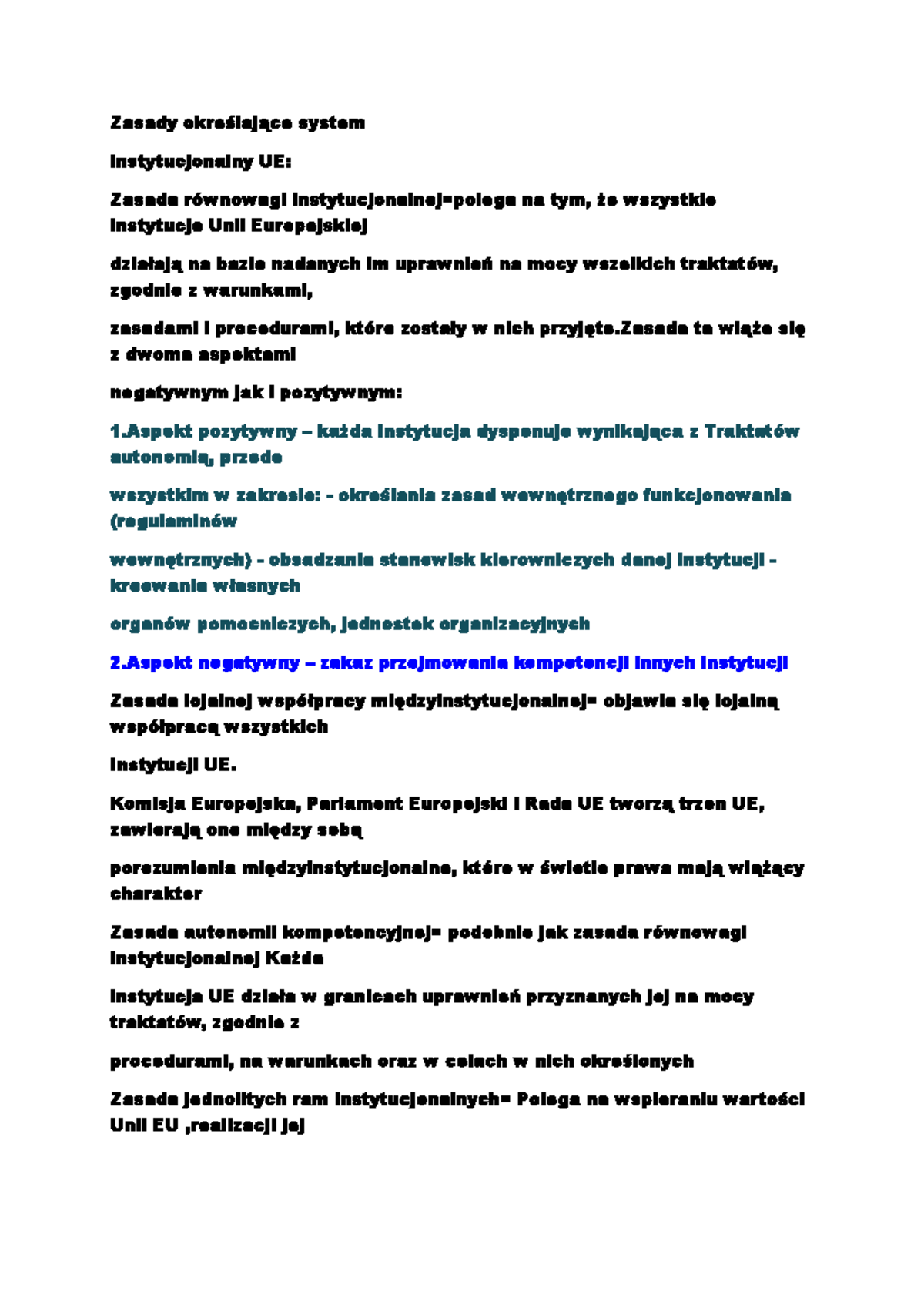 Struktura organizacji - Zasady określające system instytucjonalny UE: Zasada równowagi - Studocu