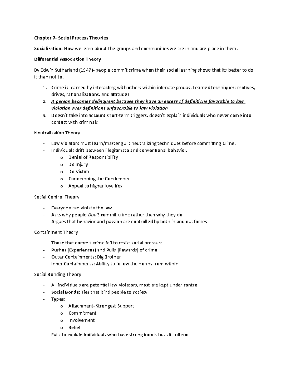 Exam 2 Review (Ch 7 and 8) - Chapter Social Process Theories ...