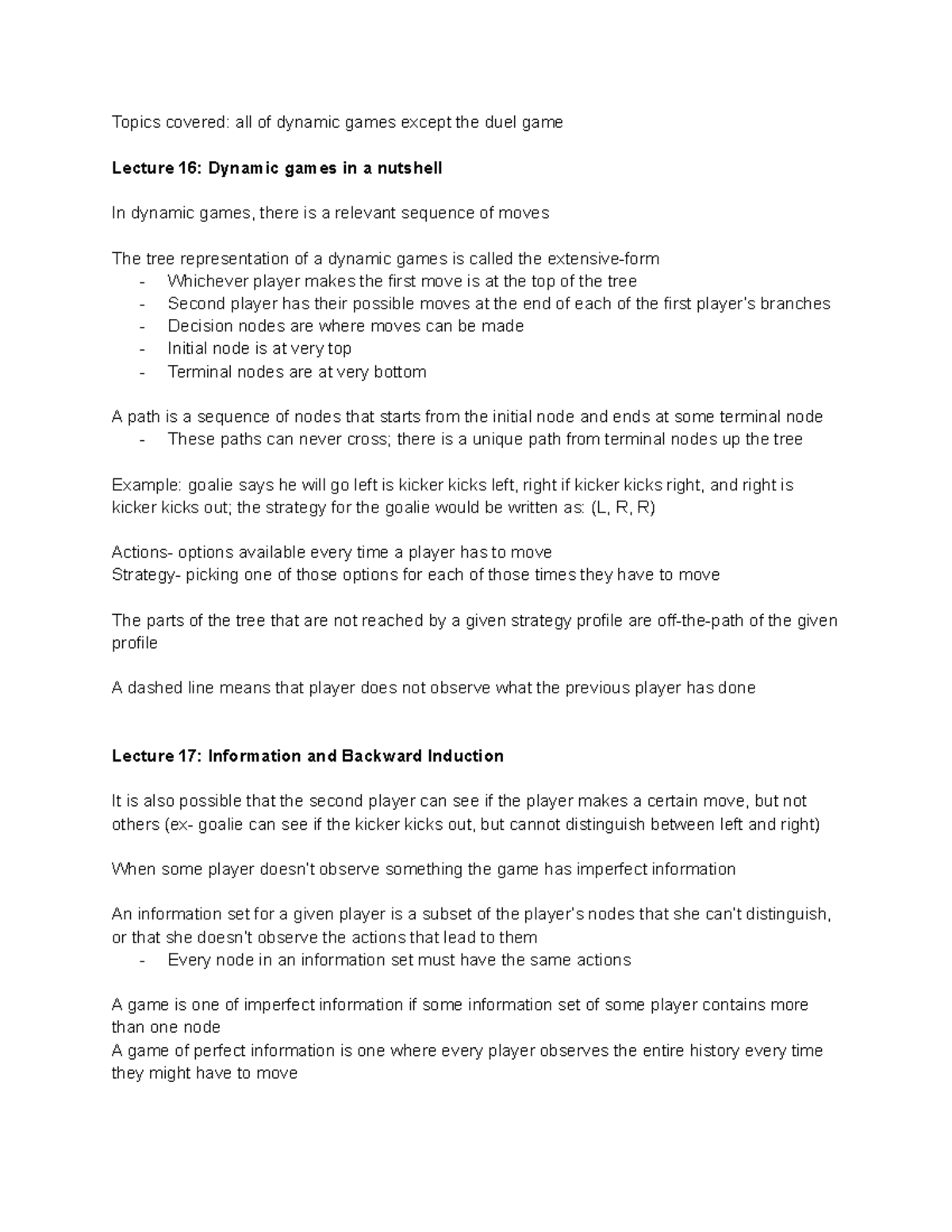 Game Theory Final Exam Study Guide - Topics covered: all of dynamic ...