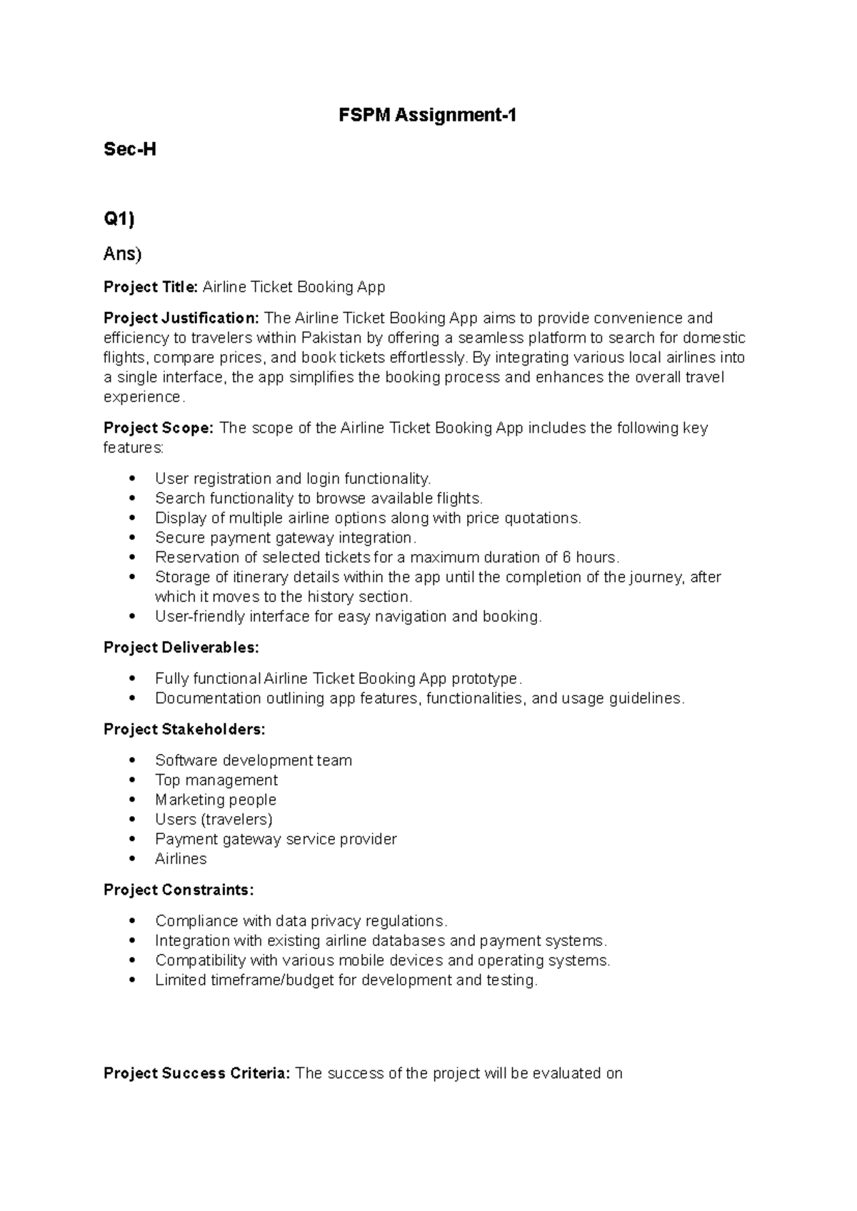 FSPM Assignment-1 - Software project assignment - FSPM Assignment- Sec ...