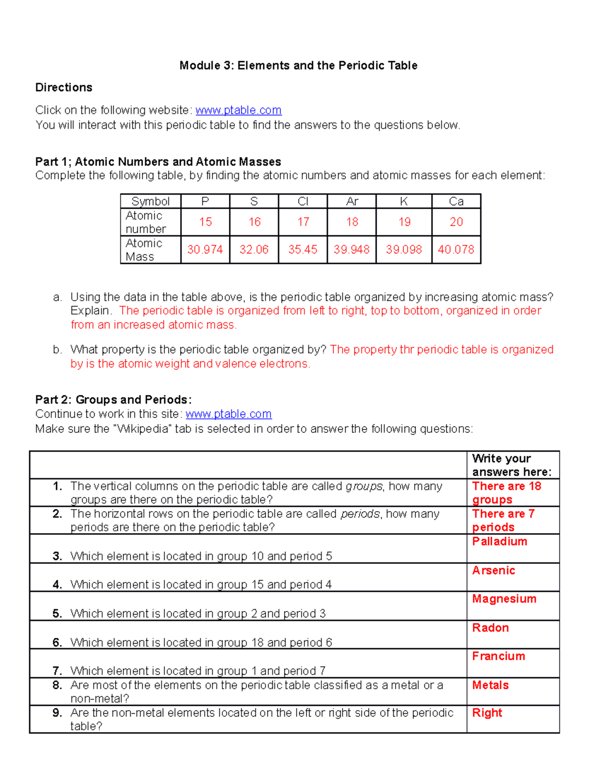 Module 3 lab Elements - lab - Module 3: Elements and the Periodic Table ...