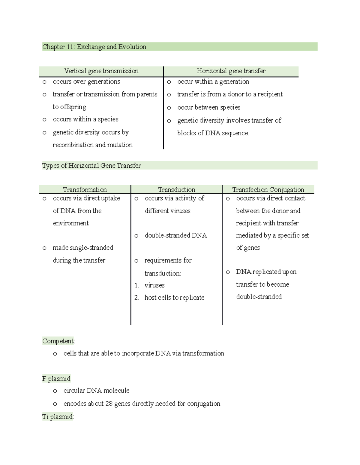 Chapter 11 Notes Exam 4 - Chapter 11: Exchange and Evolution Vertical ...