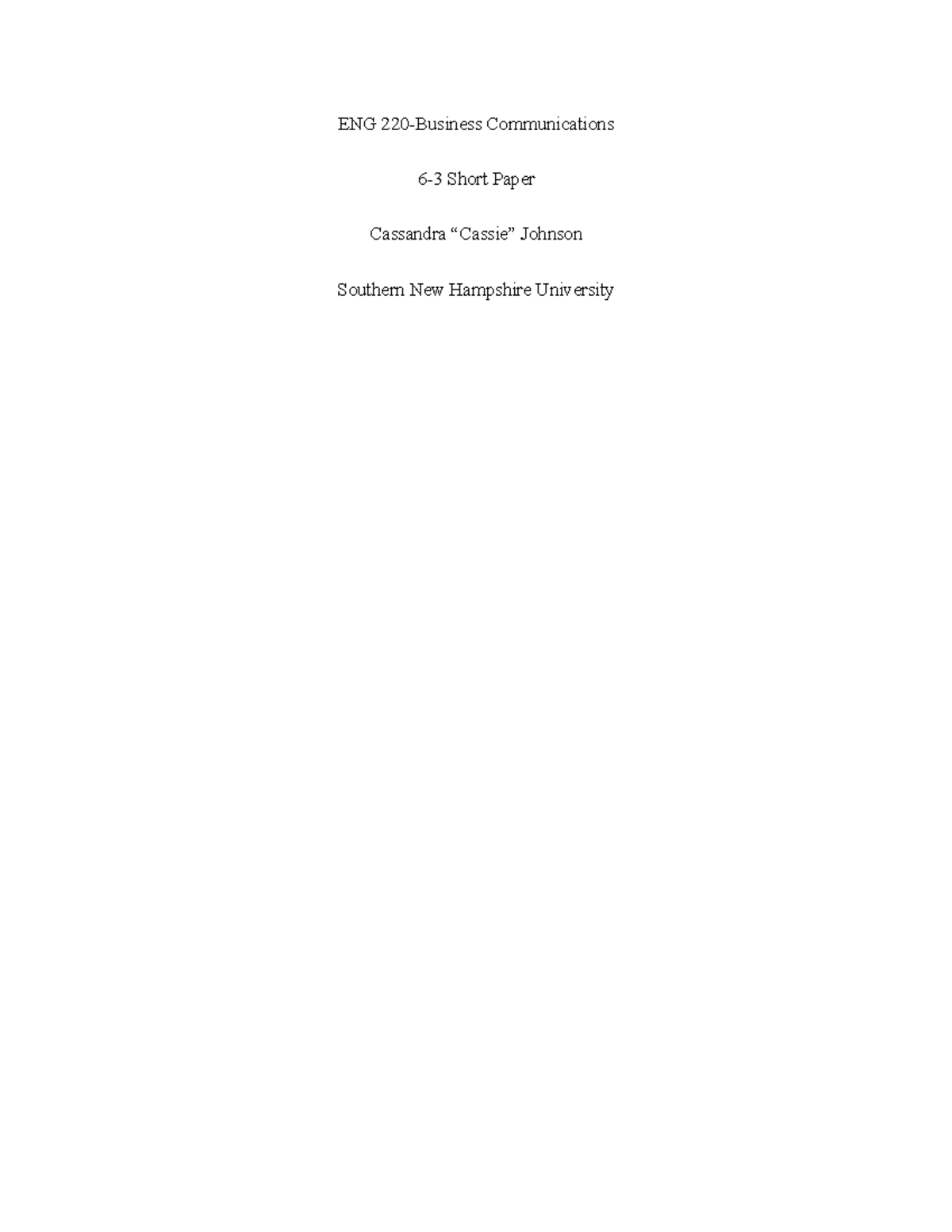 6-3 Short Paper for module 6 assignments - ENG 220-Business ...