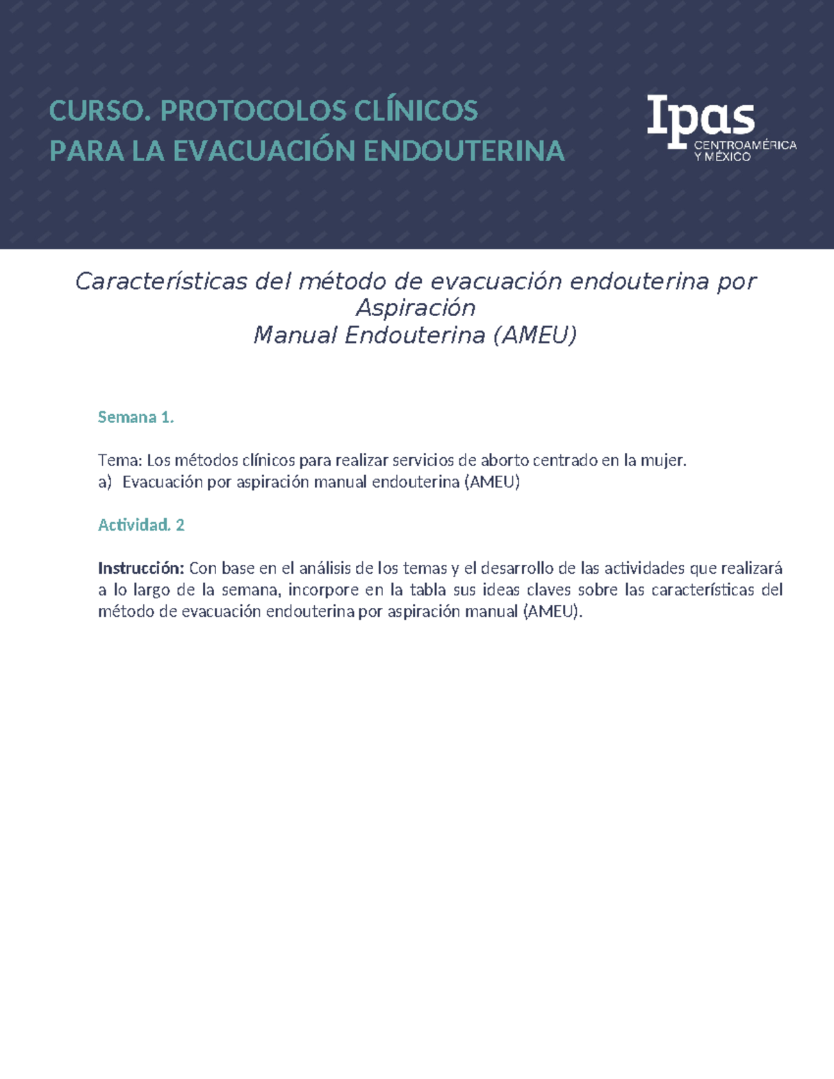 Tabla AMEU - RESUMEN DE AMEU - CURSO. PROTOCOLOS CLÍNICOS PARA LA ...