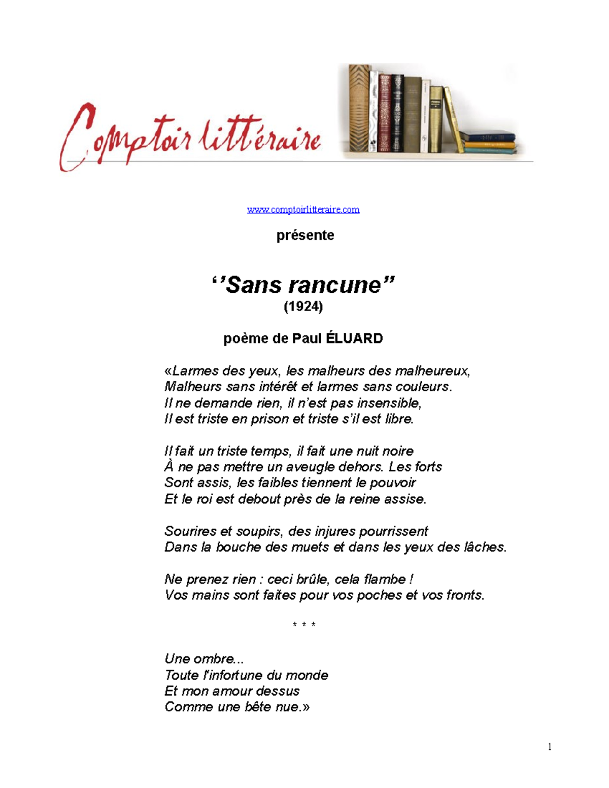 683 eluard sans rancune - comptoirlitteraire présente ‘’Sans rancune ...