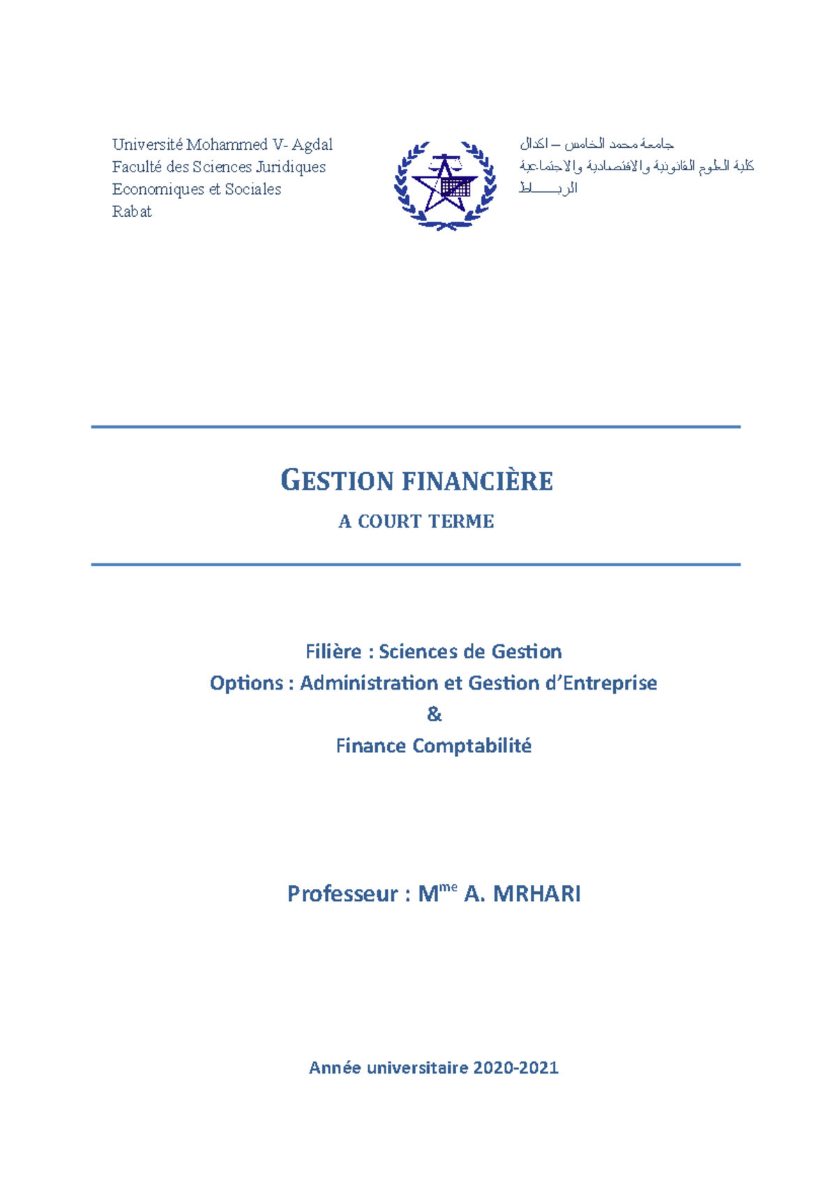 Nouveau cours de gestion financière - Université Mohammed V- Agdal ...