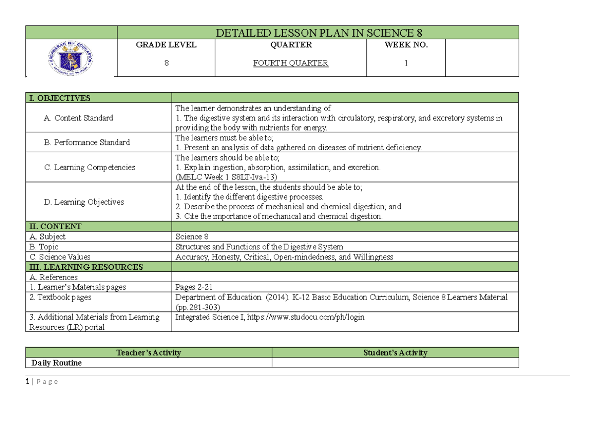 Detailed Lesson PLAN IN Science 8 - DETAILED LESSON PLAN IN SCIENCE 8 ...