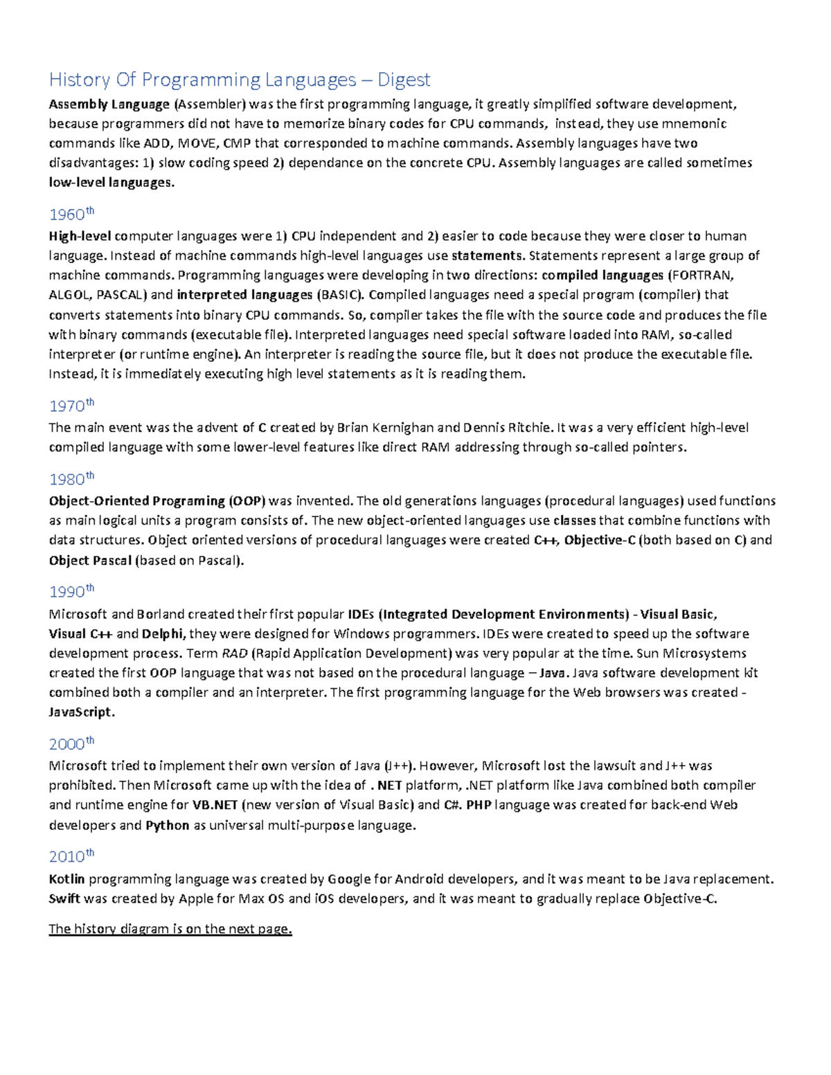 History Of Programming Digest - History Of Programming Languages – Digest Assembly Language ...