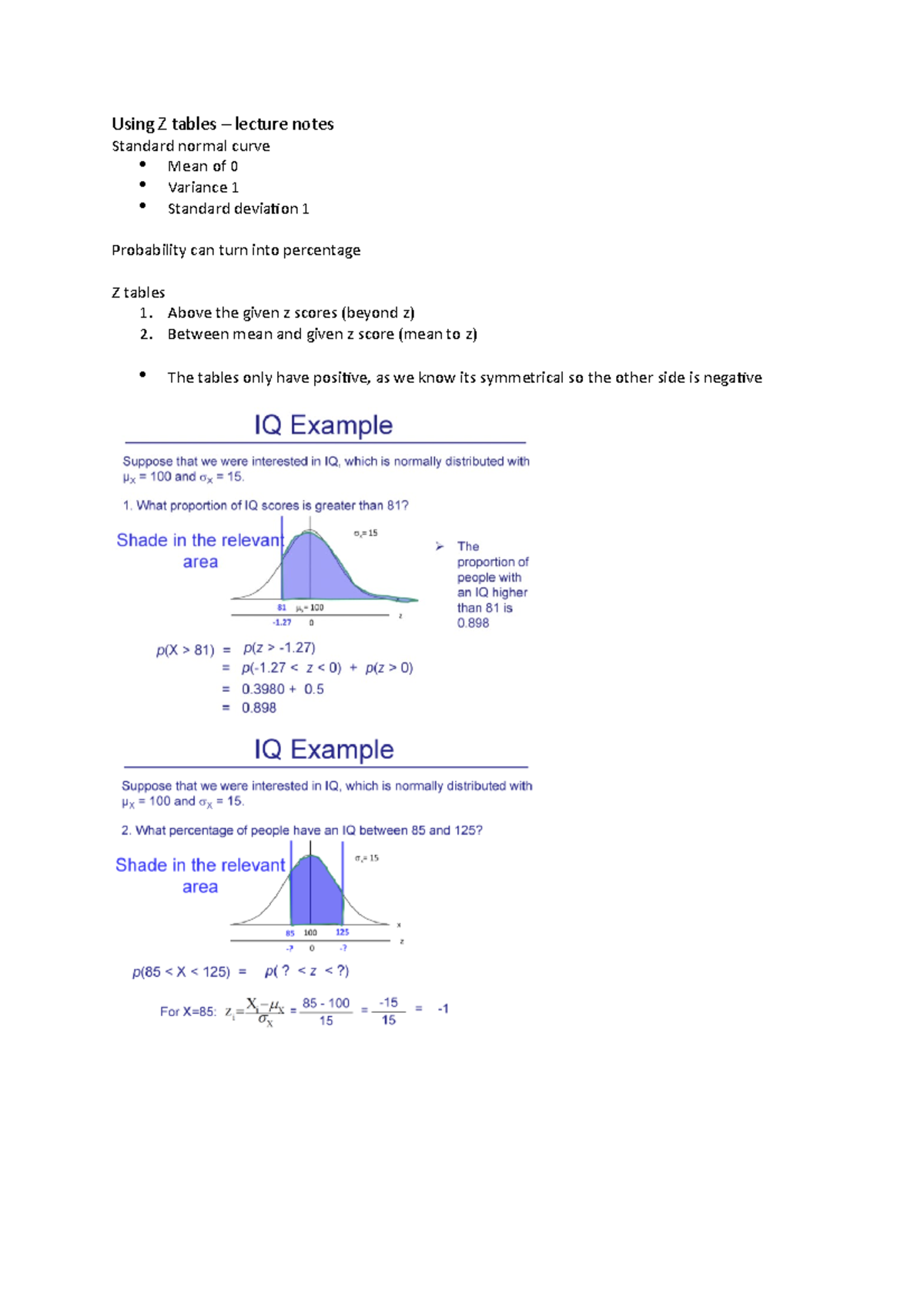 Using Z tables - Above the given z scores (beyond z) 2. Between mean ...