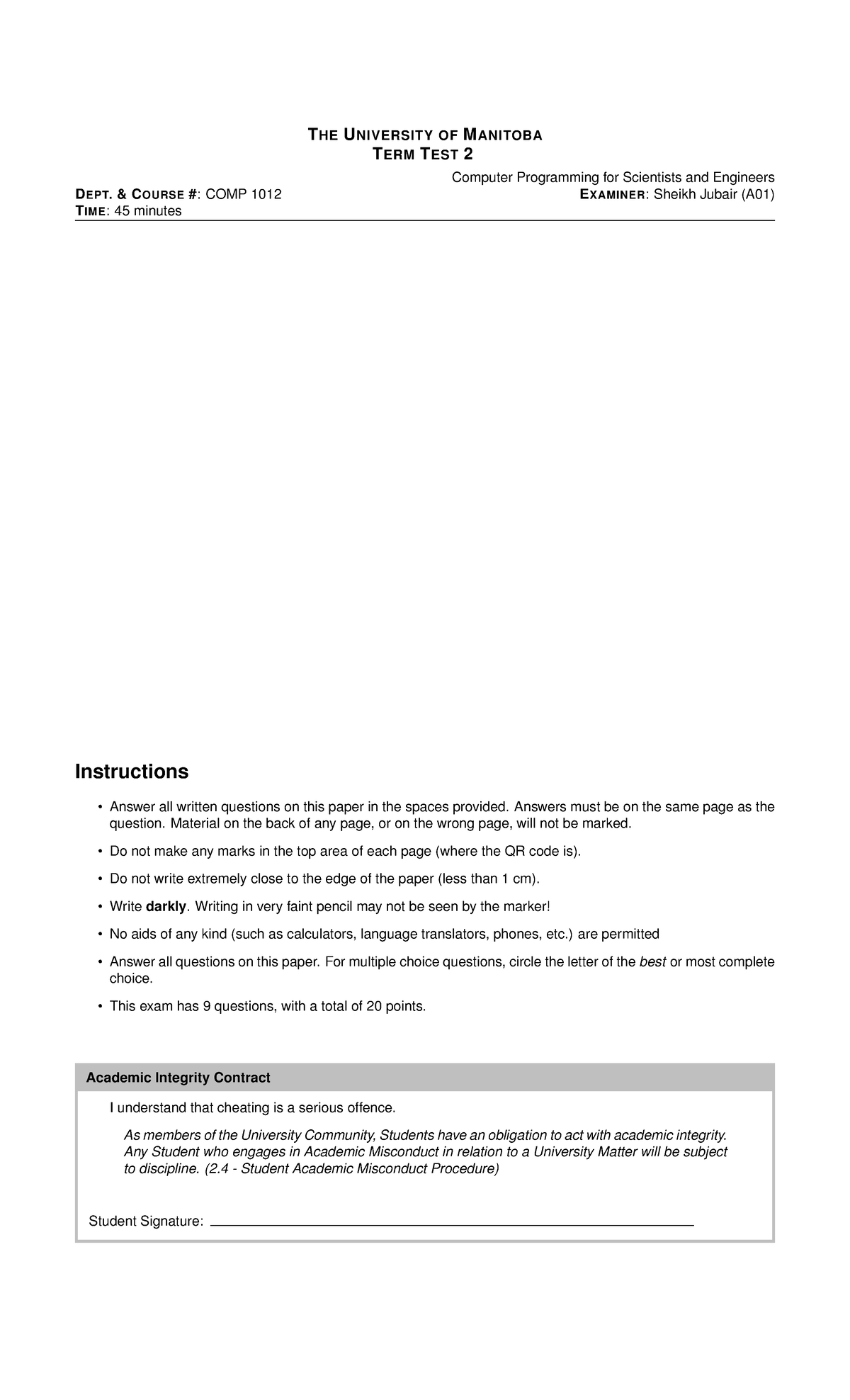 Term Test #2 - Description - DEPT. & COURSE #: COMP 1012 TIME: 45 ...