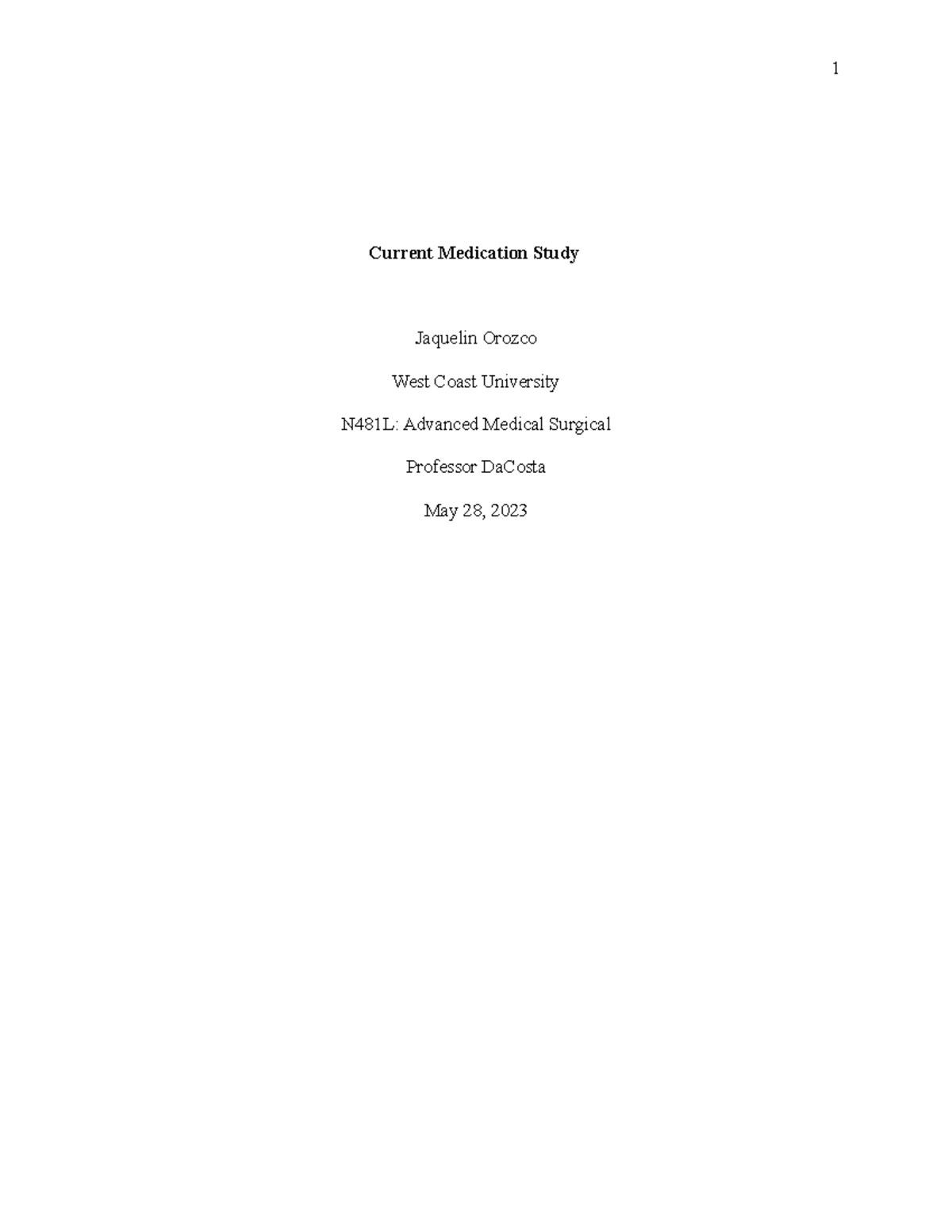 N 481L- Current Medication Study - Current Medication Study Jaquelin ...