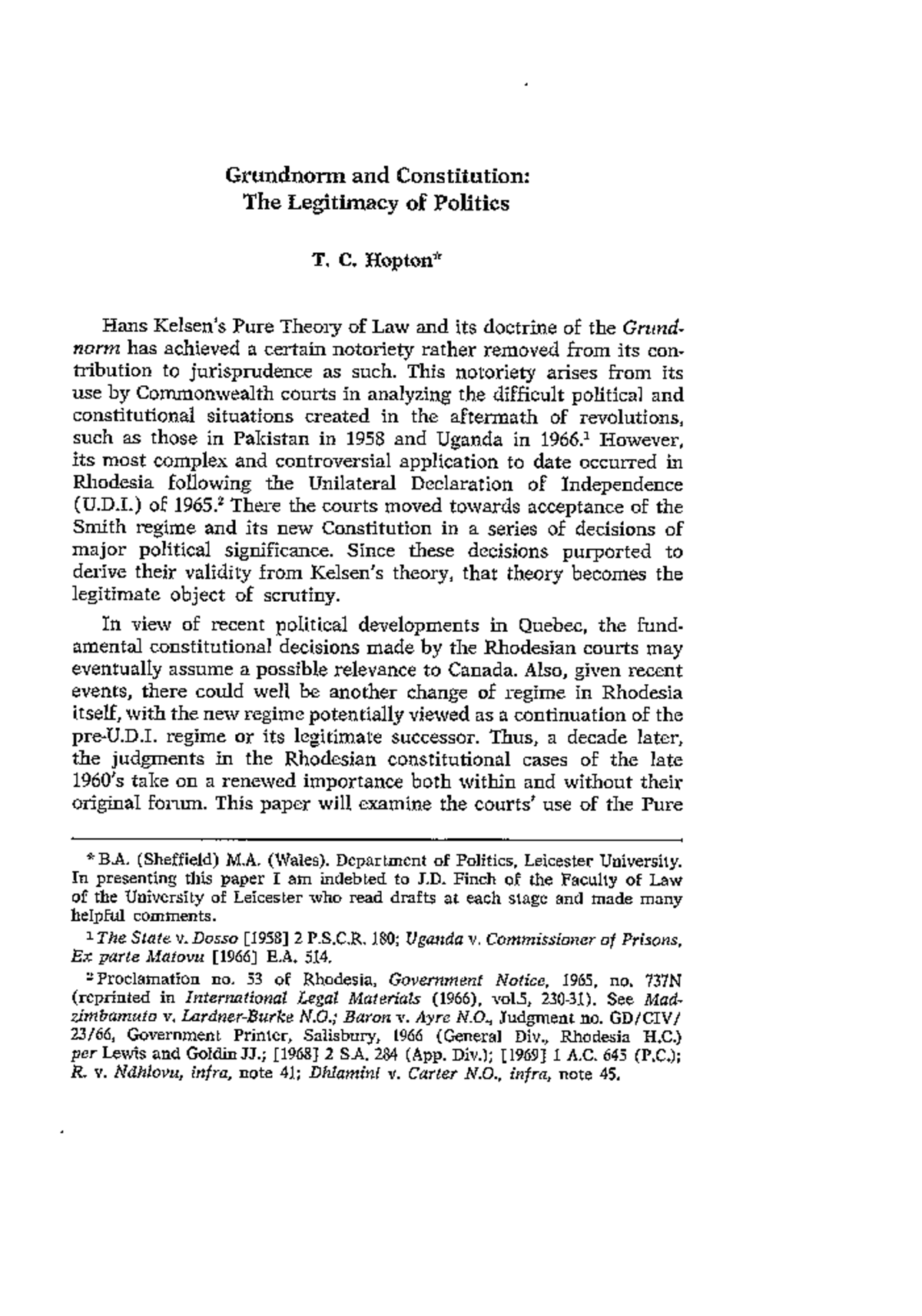 Grundnorm and Constitution - C. Hopton* Hans Kelsen's Pure Theory of ...