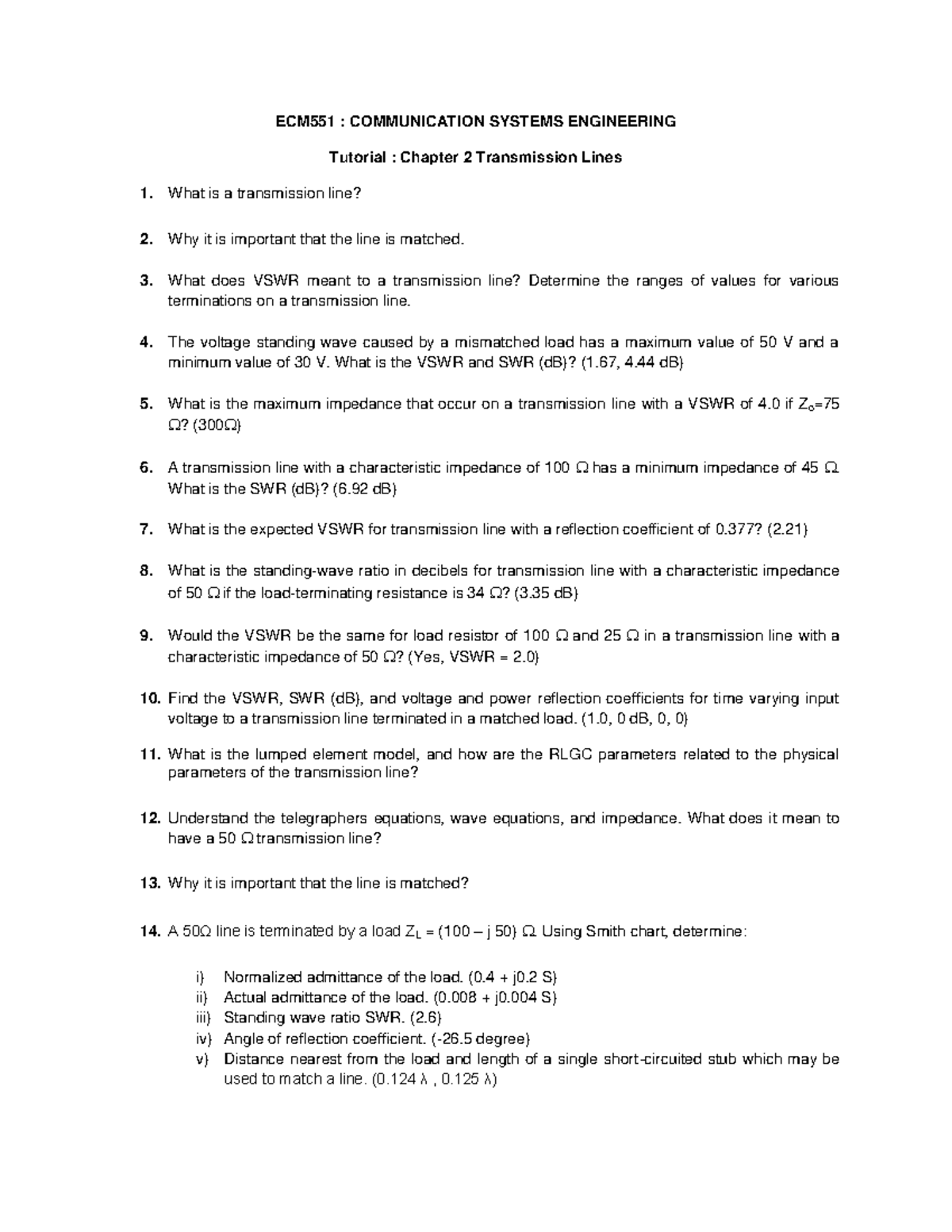 Tutorial Chapter 2 - ECM551 : COMMUNICATION SYSTEMS ENGINEERING ...