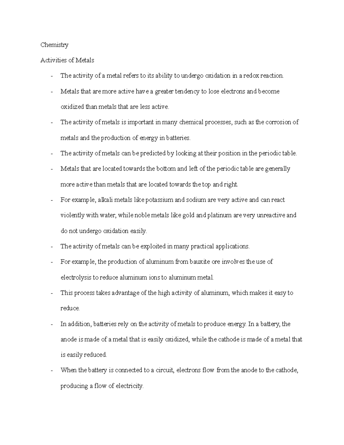 Chemistry-Activities of Metals - Metals that are more active have a ...
