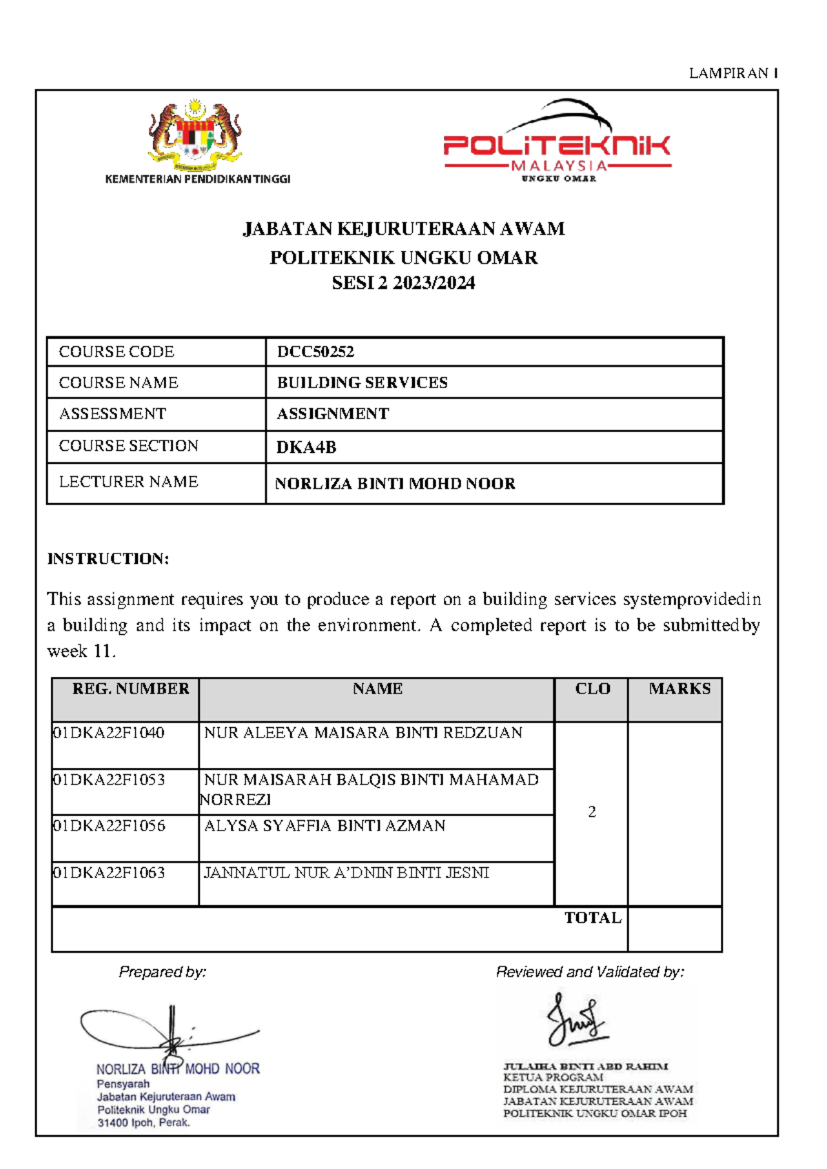 Report Building Services - LAMPIRAN 1 JABATAN KEJURUTERAAN AWAM ...