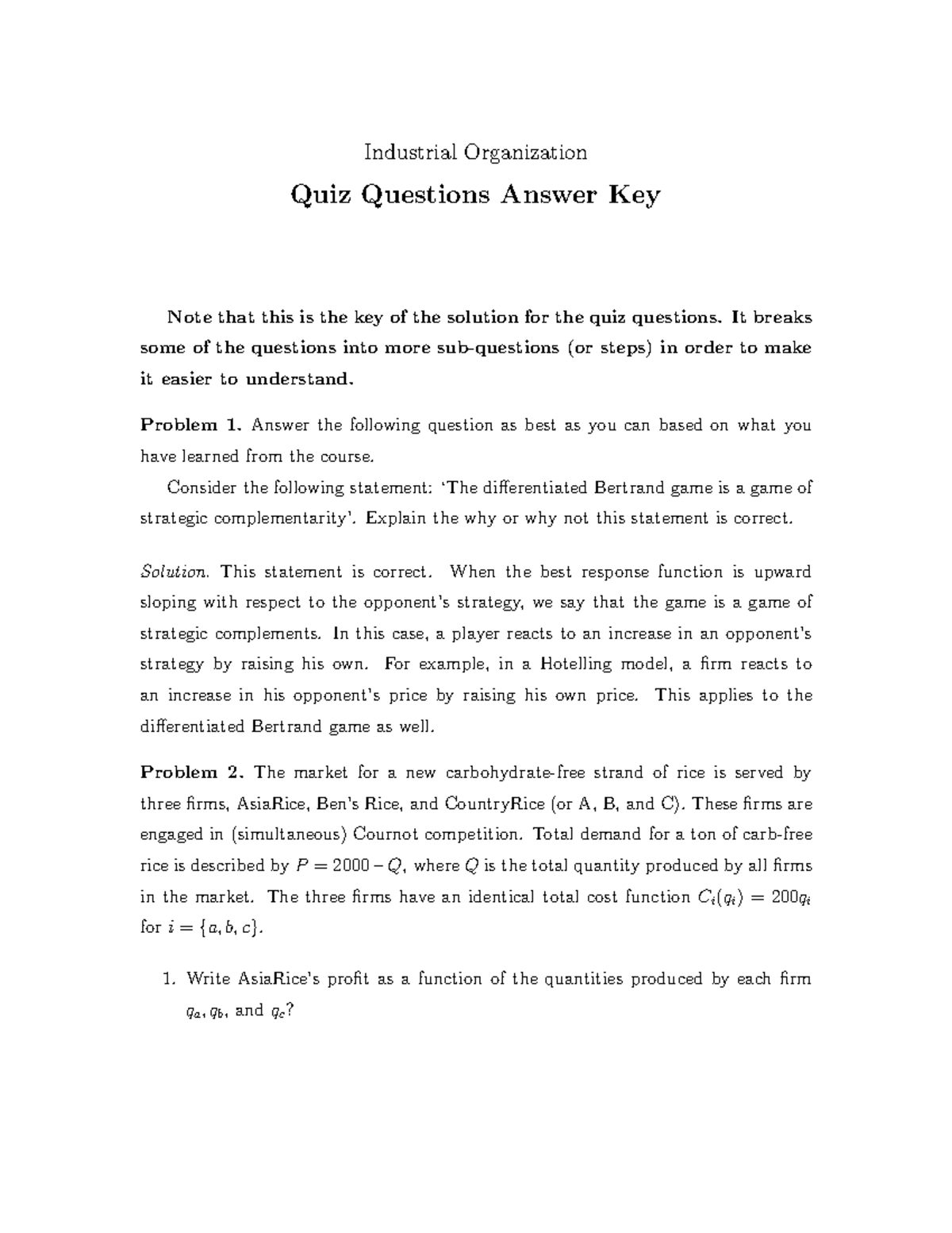 Quiz Answer Key Industrial Organization Quiz Questions Answer Key quiz-answer-key-industrial-organization-quiz-questions-answer-key