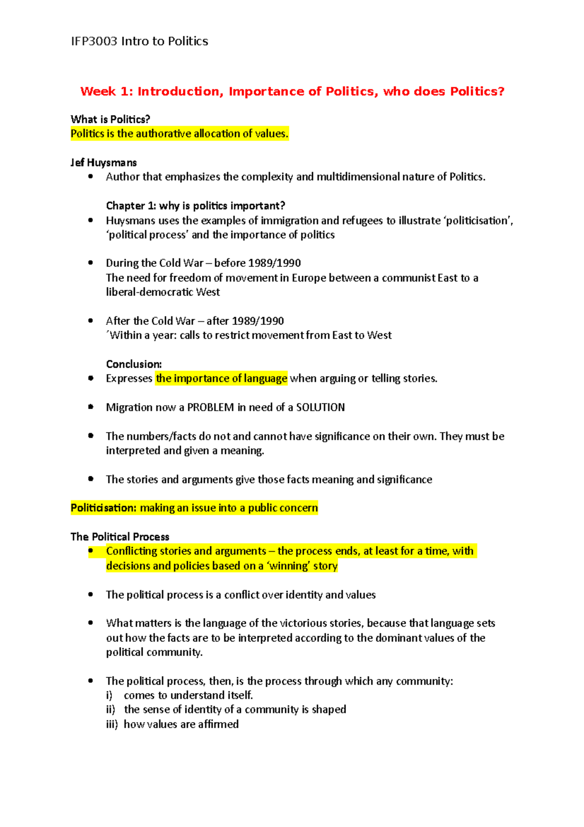 Politics Notes - IFP3003 Intro to Politics Week 1: Introduction ...