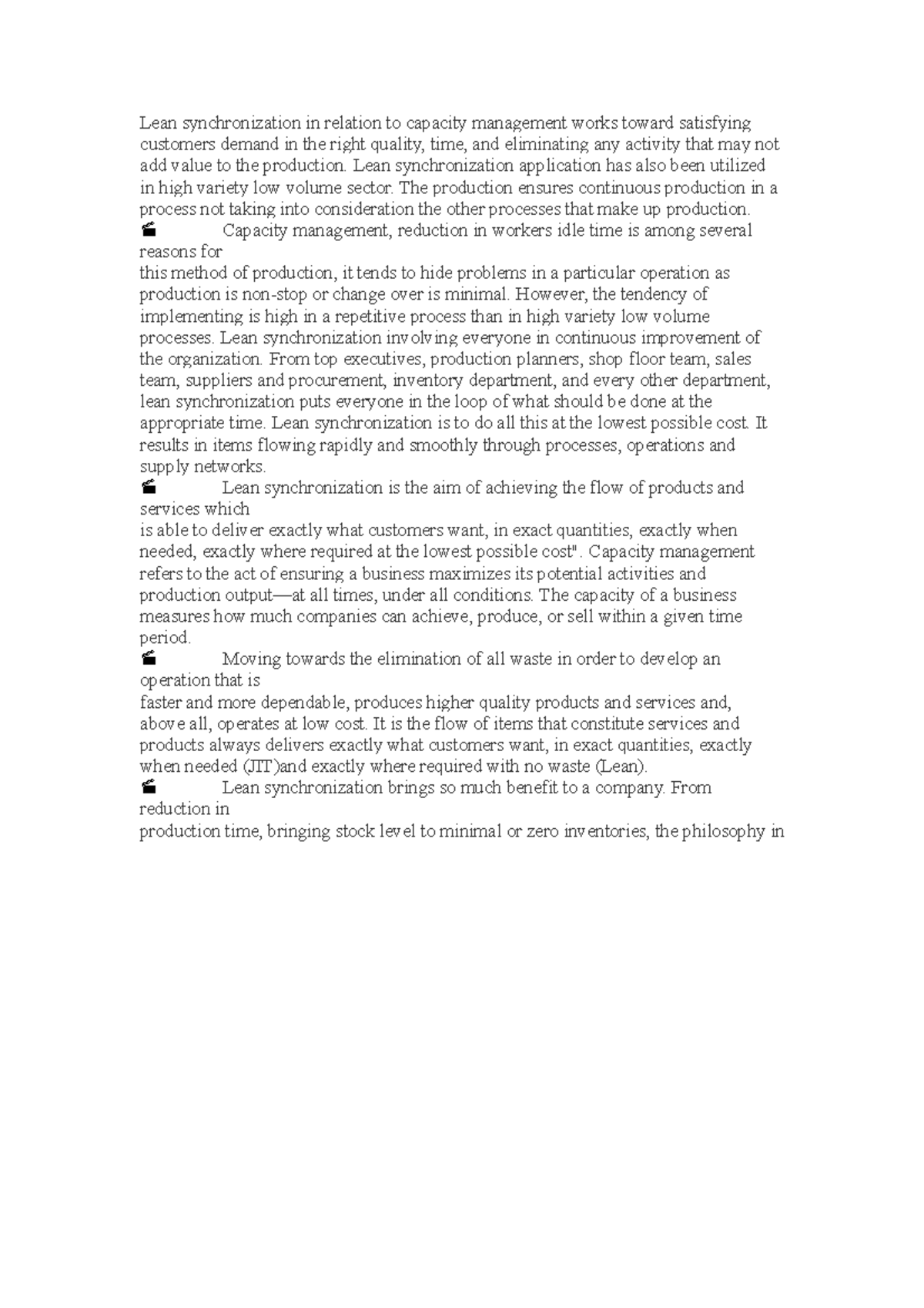 Lean Synchronization In Relation To Capacity Manag Lean Synchronization Application Has Also