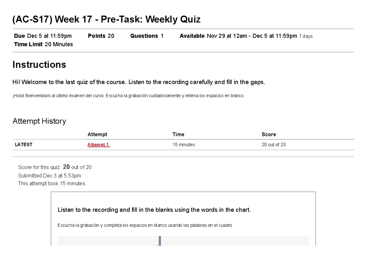 (AC-S17) Week 17 - Pre-Task Weekly Quiz Ingles I (22312) - (AC-S17 ...