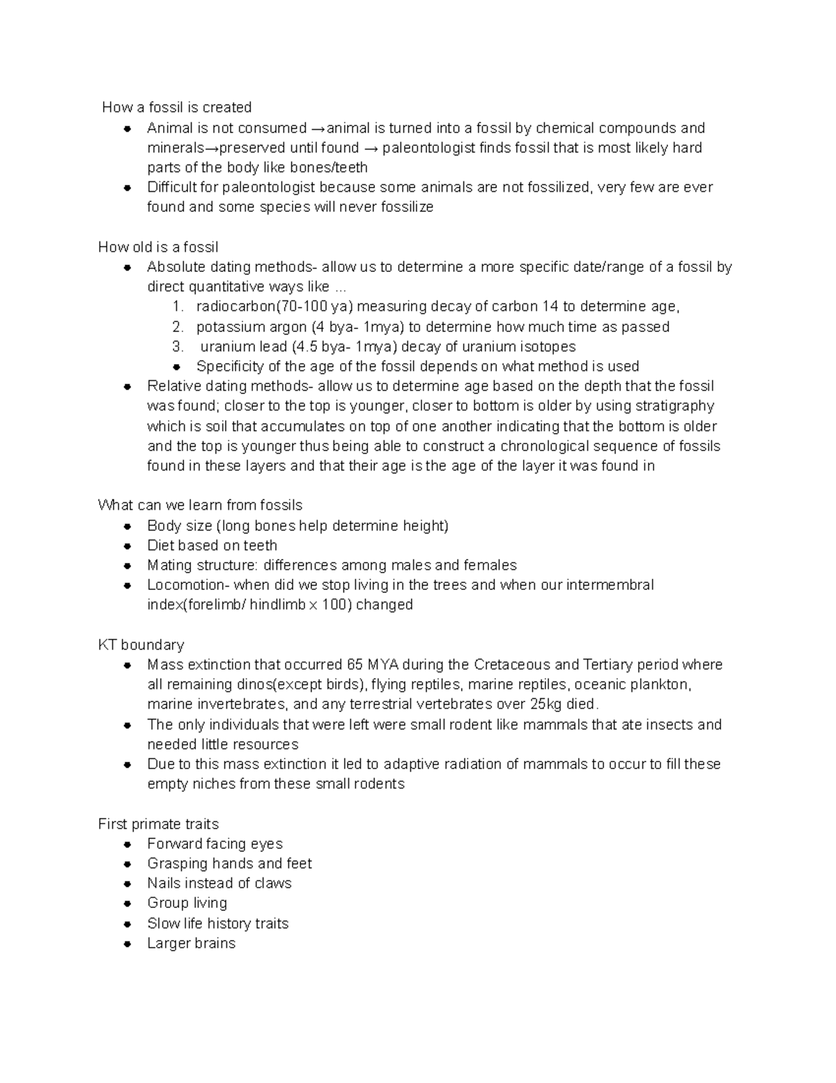 BIO 206 Module 4 notes - How a fossil is created Animal is not consumed ...