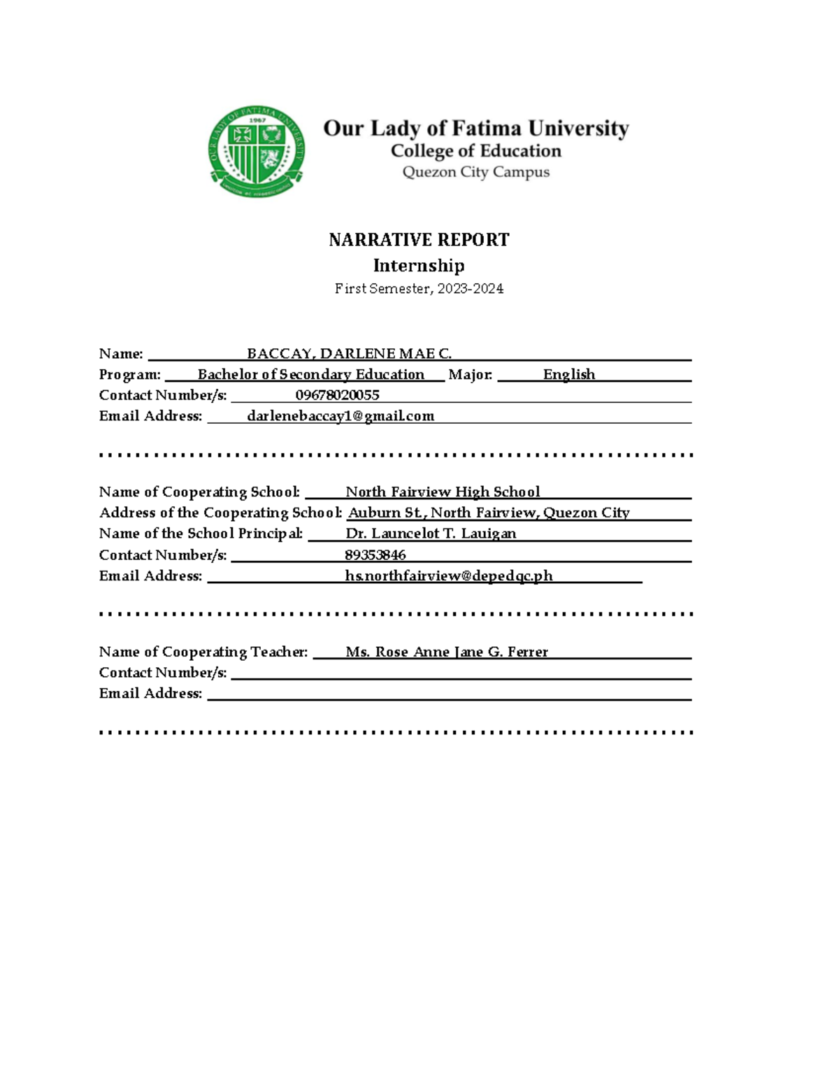 Day of Endorsement - :)) - NARRATIVE REPORT Internship First Semester ...