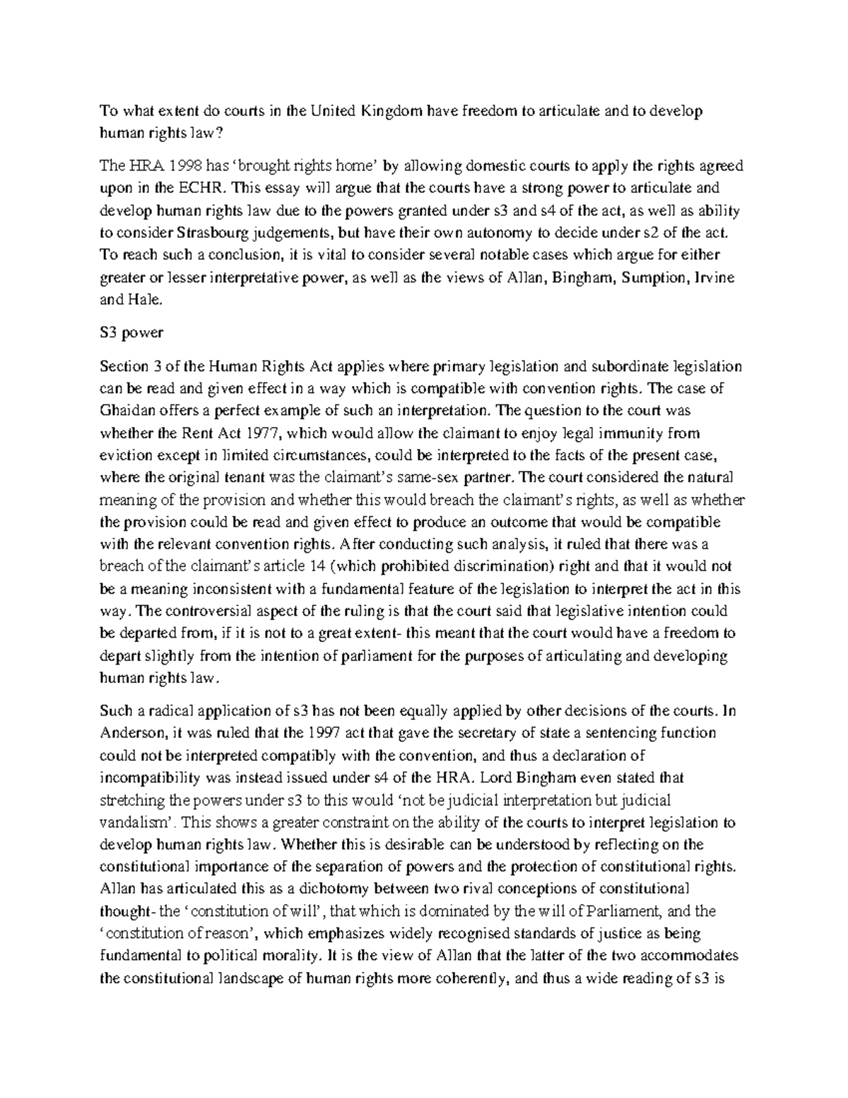Constit human rights essay - To what extent do courts in the United ...
