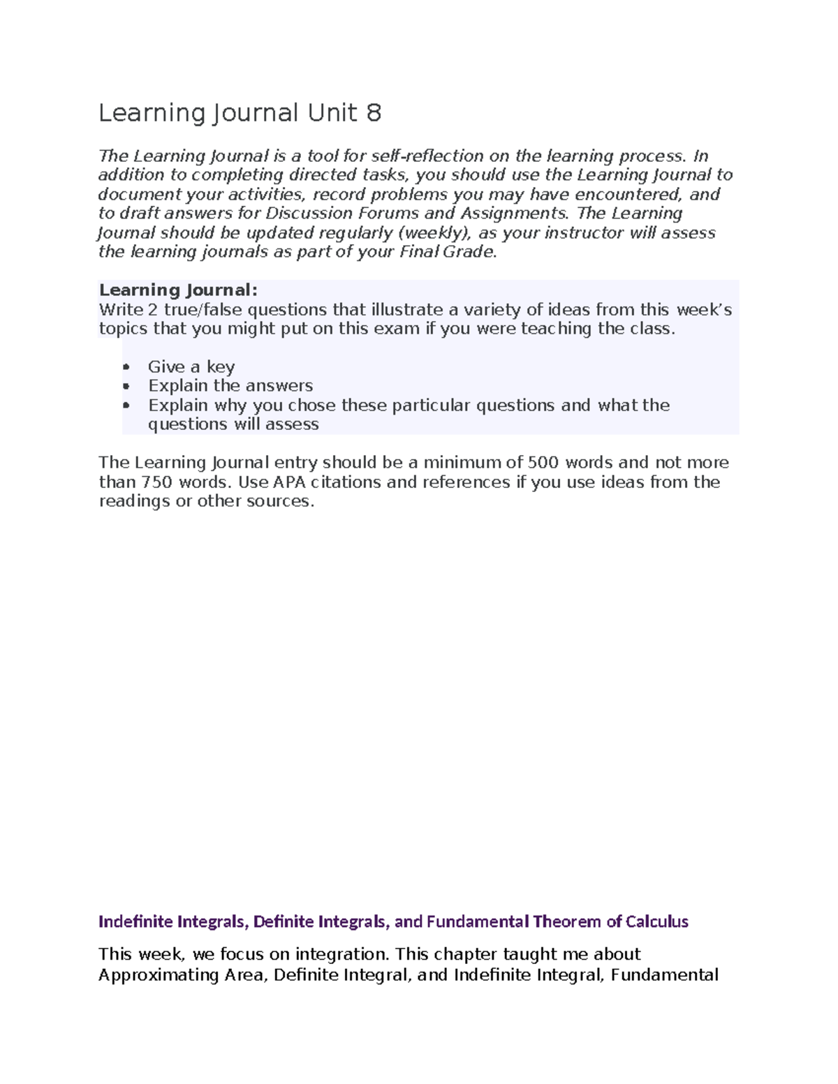 MATH 1211 - Learning Journal Unit 8 - Learning Journal Unit 8 The ...