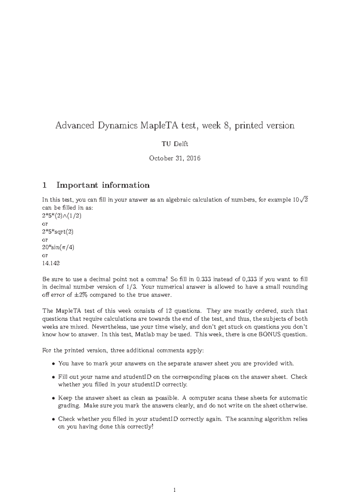 Verplichte Opgaven - Antwoorden Mapleta Toets Week 8 | Advanced ...