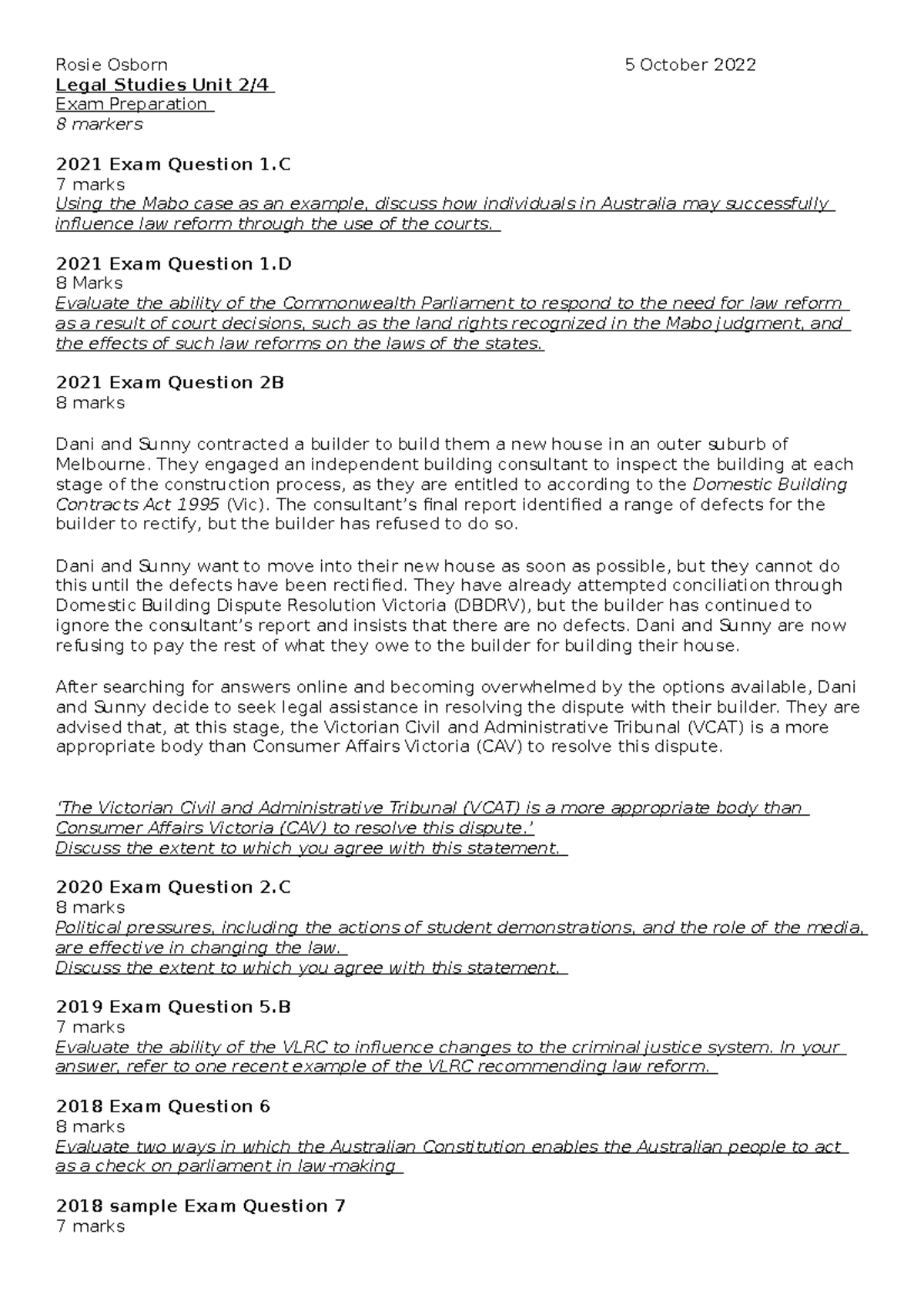 Exam prep 8 markers - Legal Studies Unit 3 and 4 VCE - Rosie Osborn 5 ...