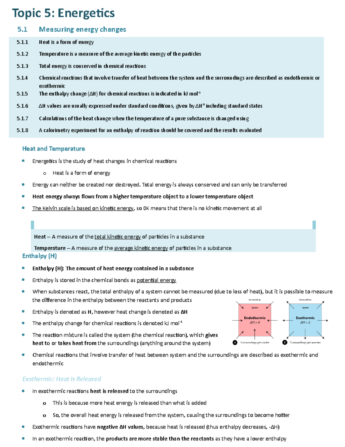 chemistry review notes 5 - Topic 5: Energetics 5 Measuring energy ...