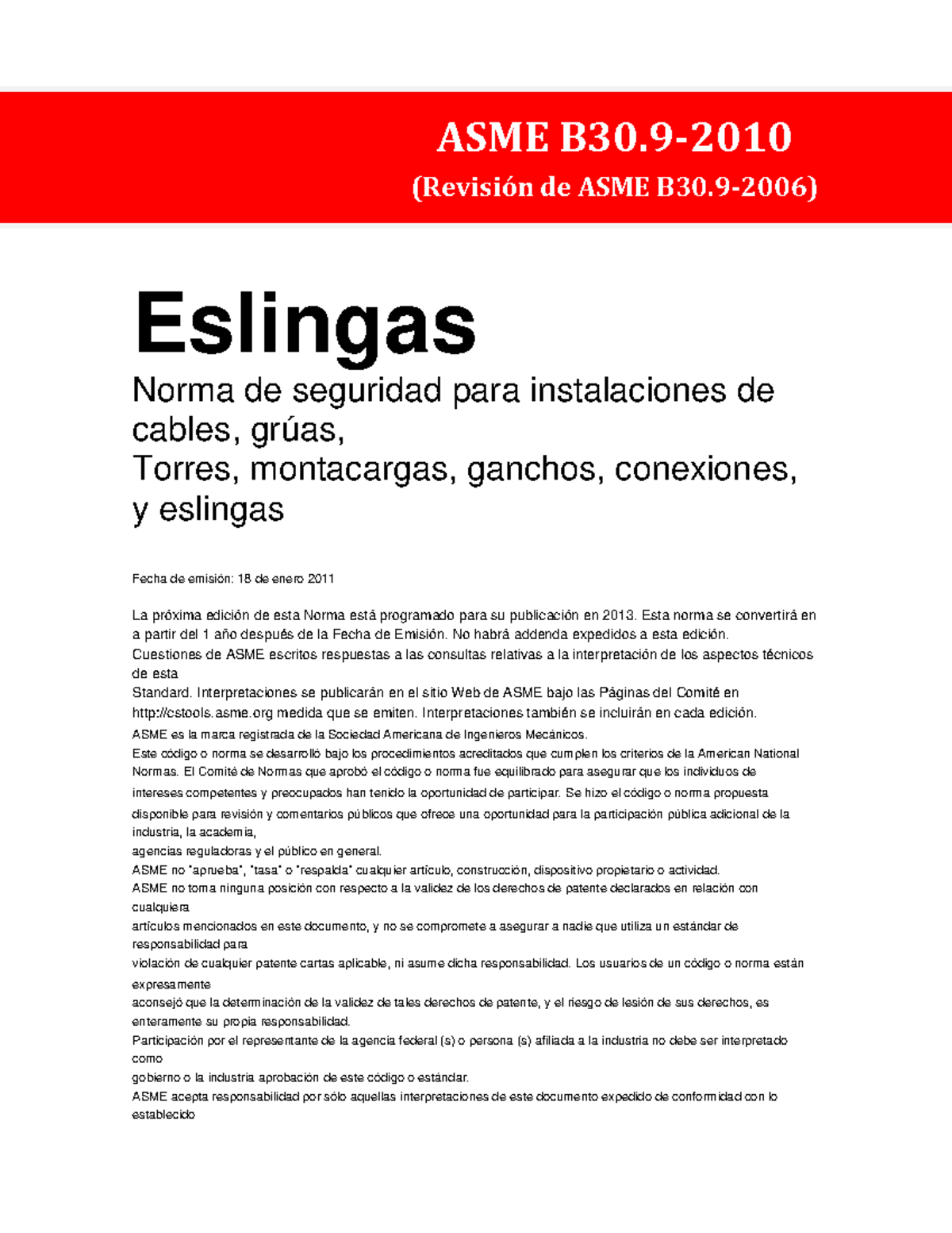 NORMA ASME B30.26 - ASME B30- (RevisiÛn de ASME B30-2006) Eslingas ...