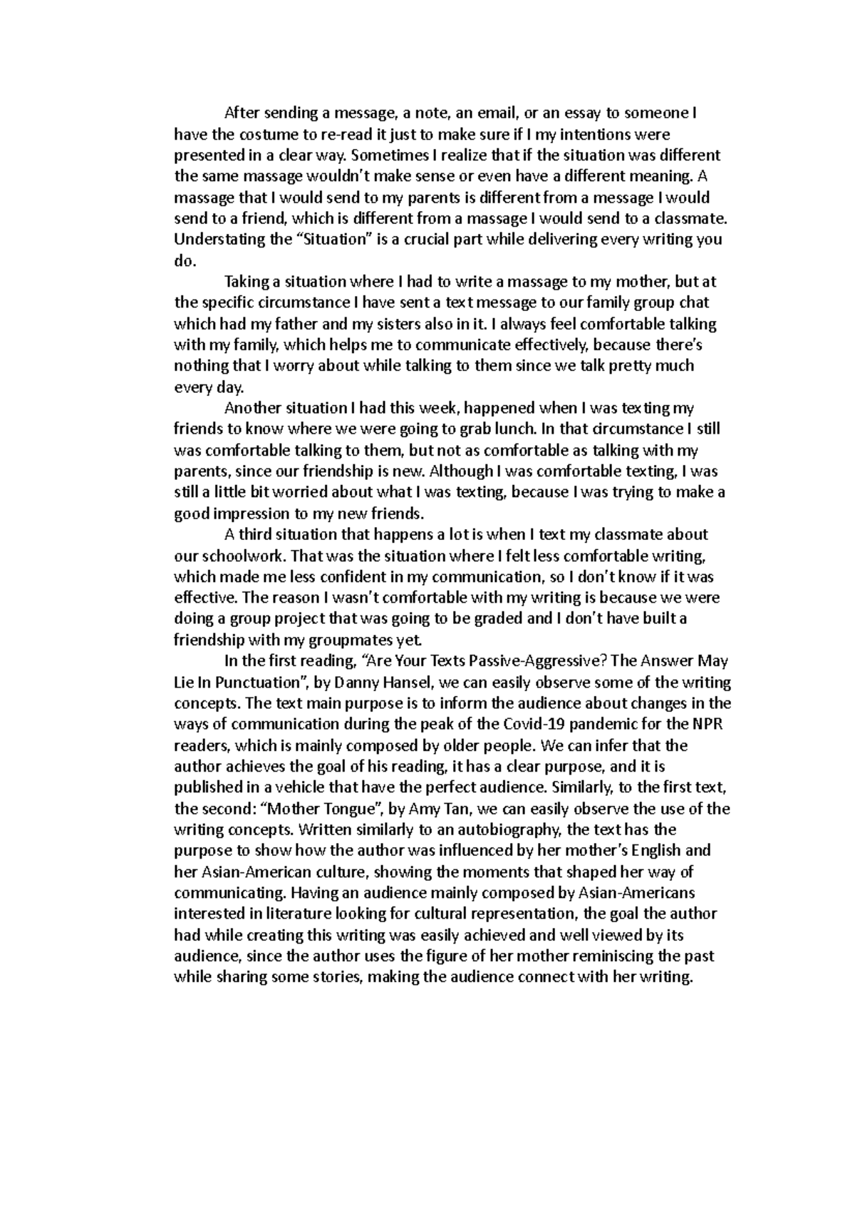 Composition I - P1 - Assignment 5 for comp - After sending a message, a ...