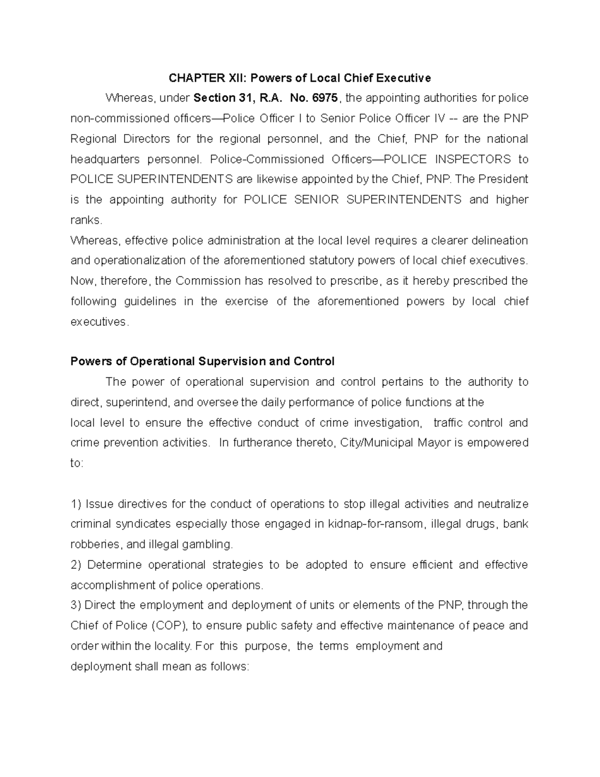 Chapter XII Powers of Local Chief Executive - CHAPTER XII: Powers of ...