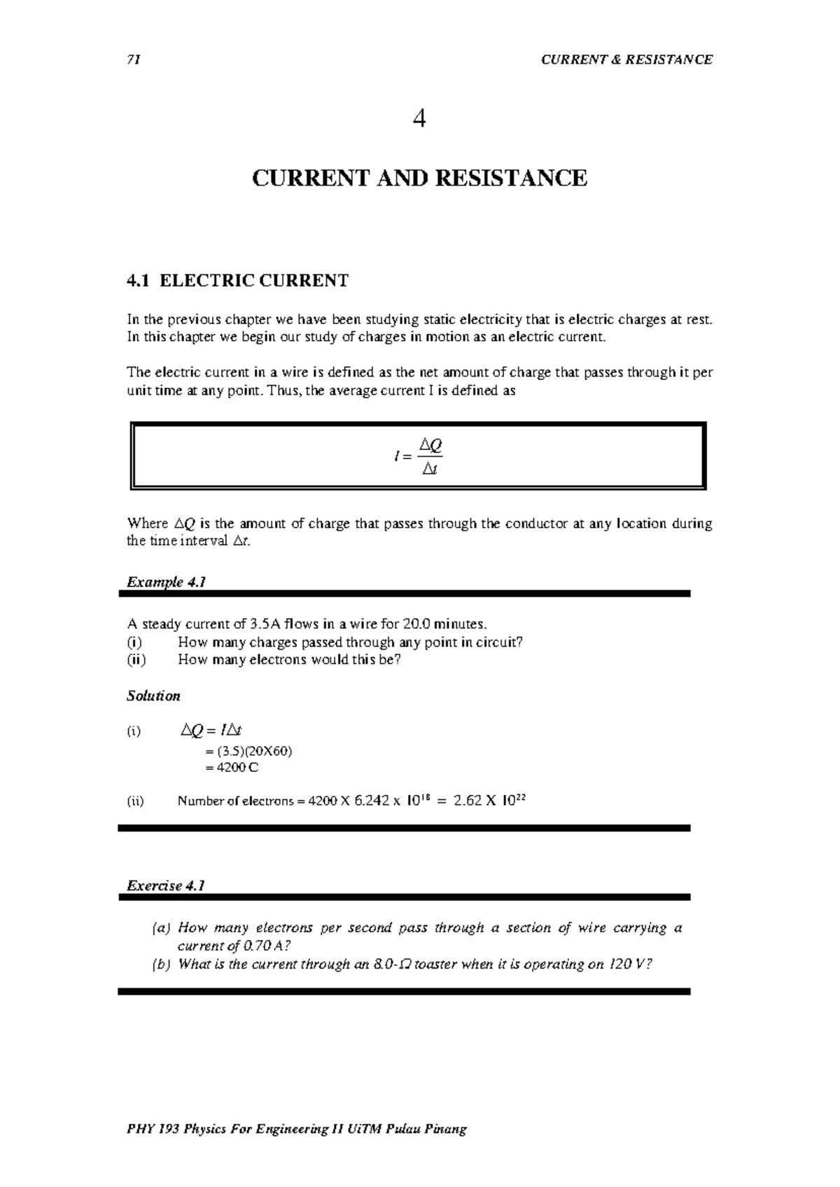 Tutorial PHY150 Chapter 4 - 4 CURRENT AND RESISTANCE 4 .1 ELECTRIC ...