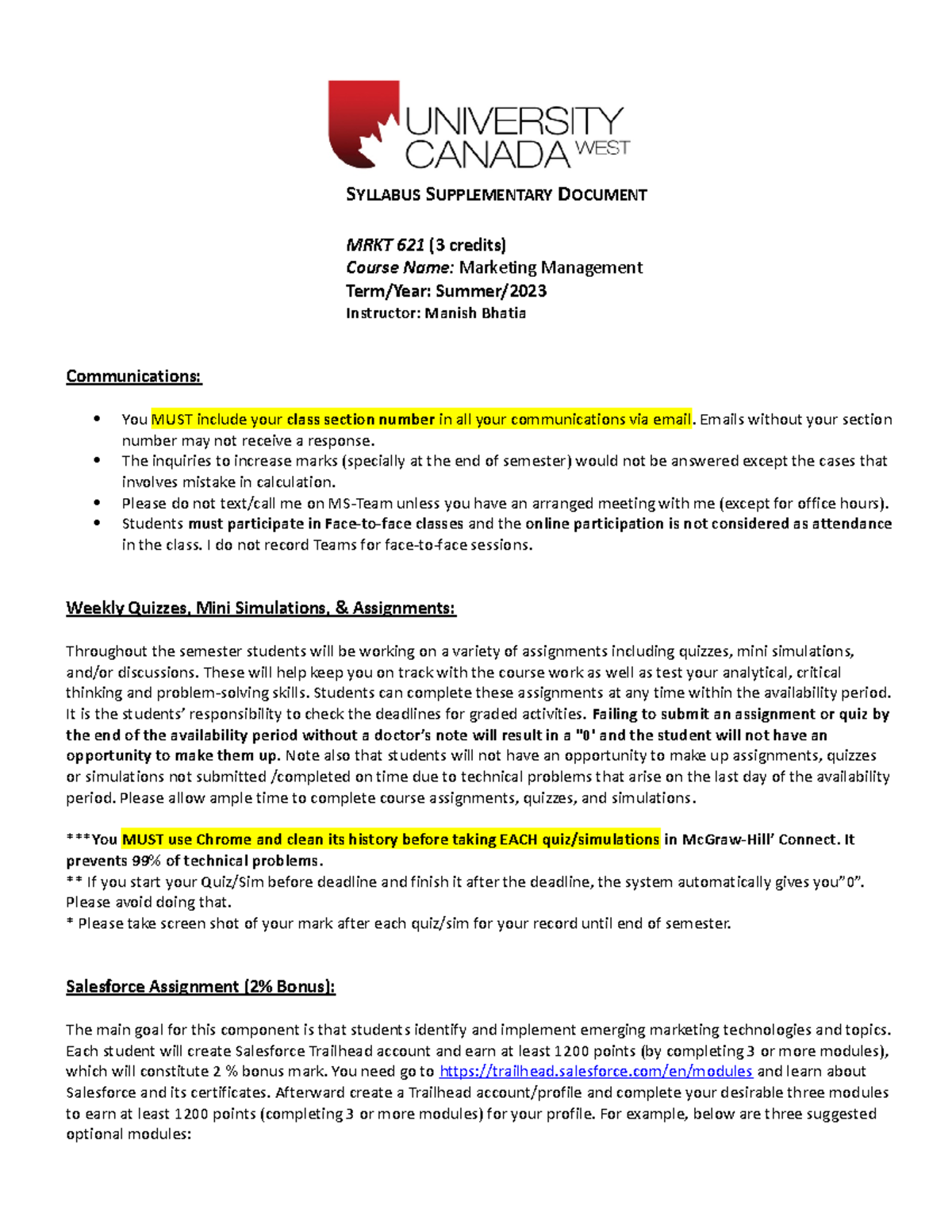 Syllabus Supplementary Document - Summer 2023 - SYLLABUS SUPPLEMENTARY ...
