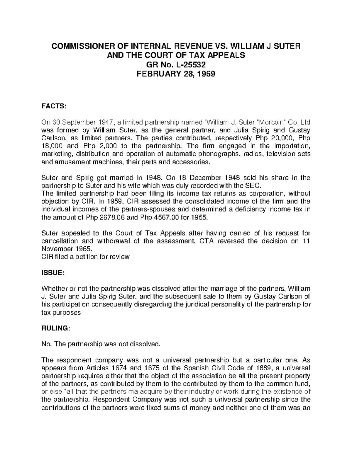 1. CIR vs Suter - Meow pwtbs - COMMISSIONER OF INTERNAL REVENUE VS ...