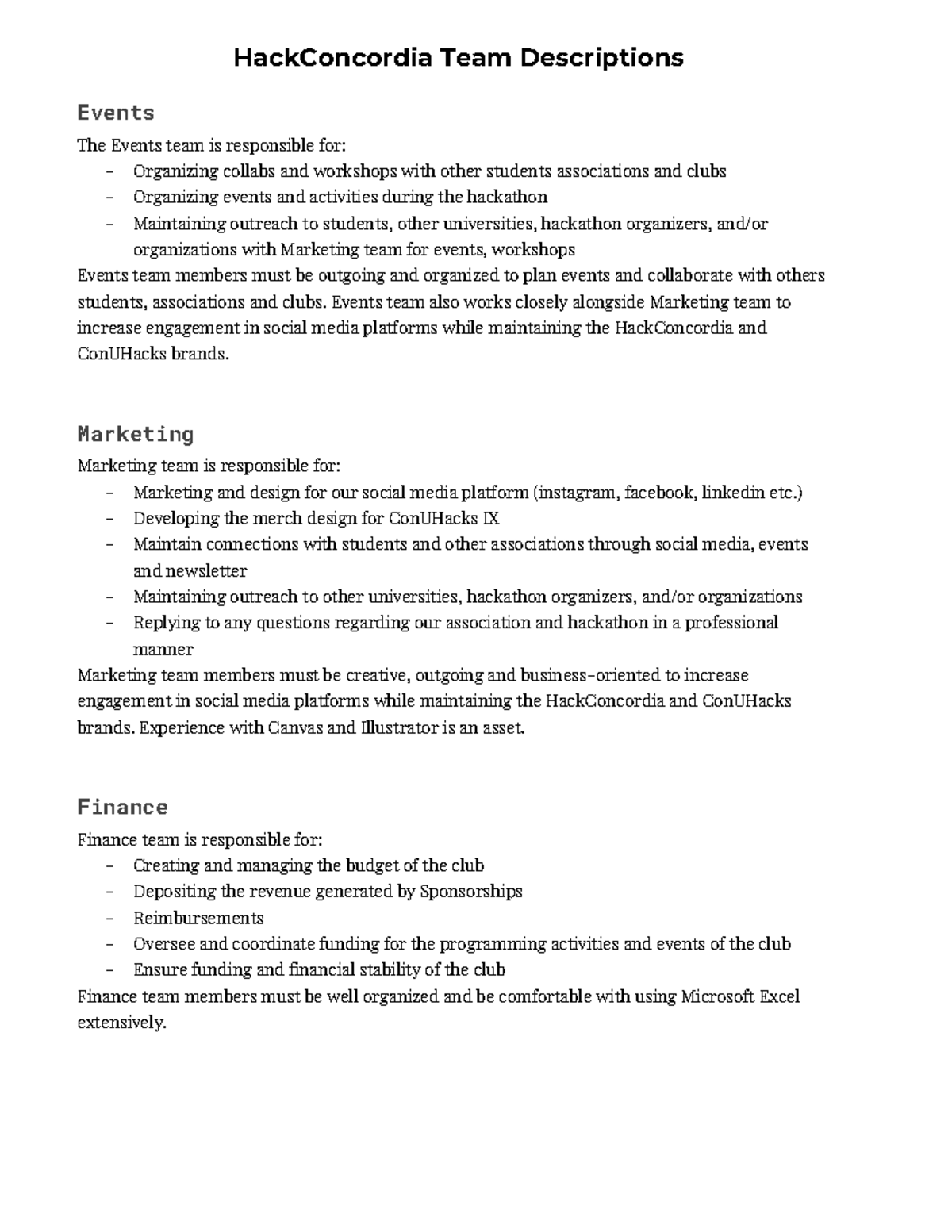 Team Description - Hack - HackConcordia Team Descriptions Events The ...