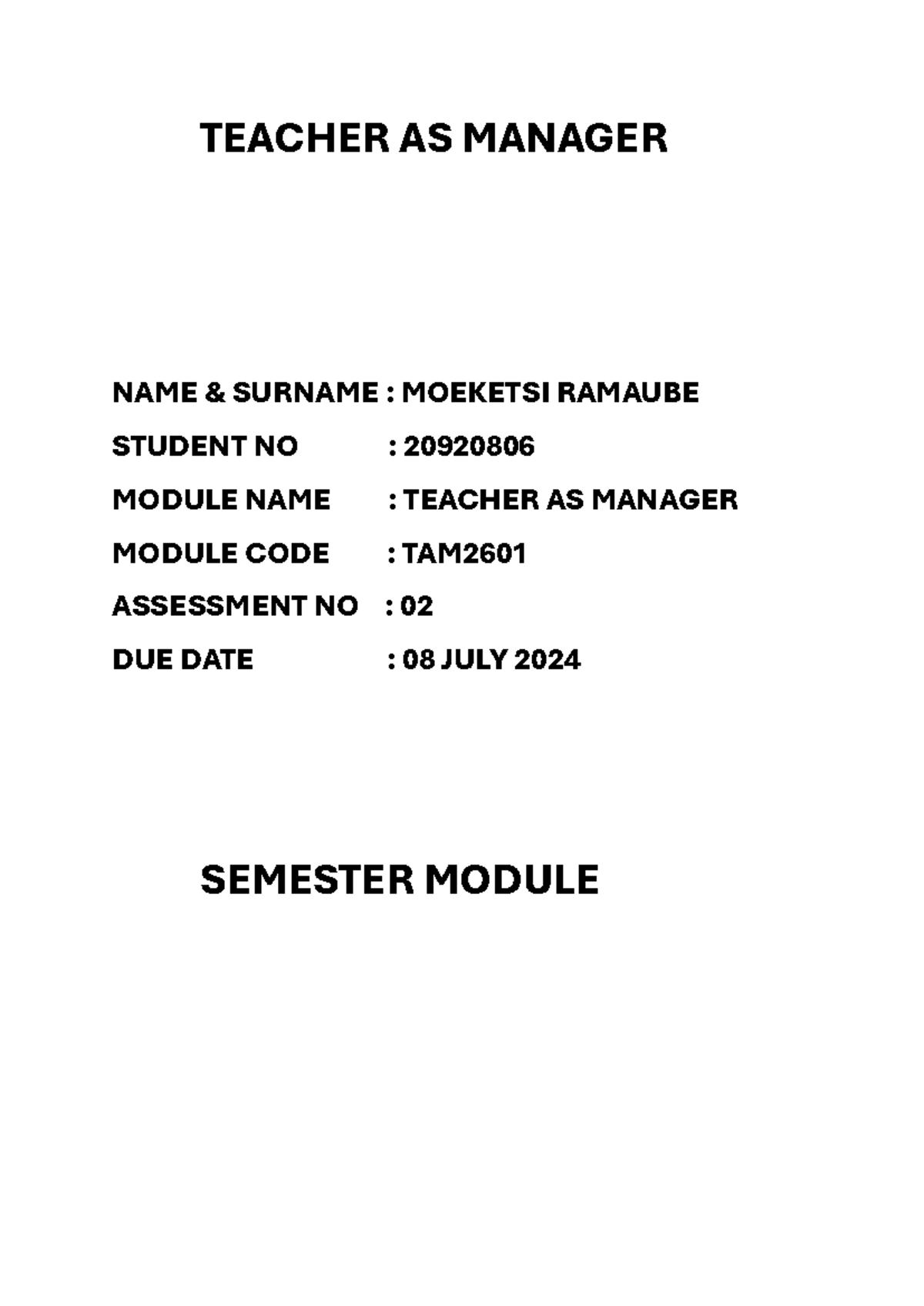 Teacher as manager - TEACHER AS MANAGER NAME & SURNAME : MOEKETSI ...
