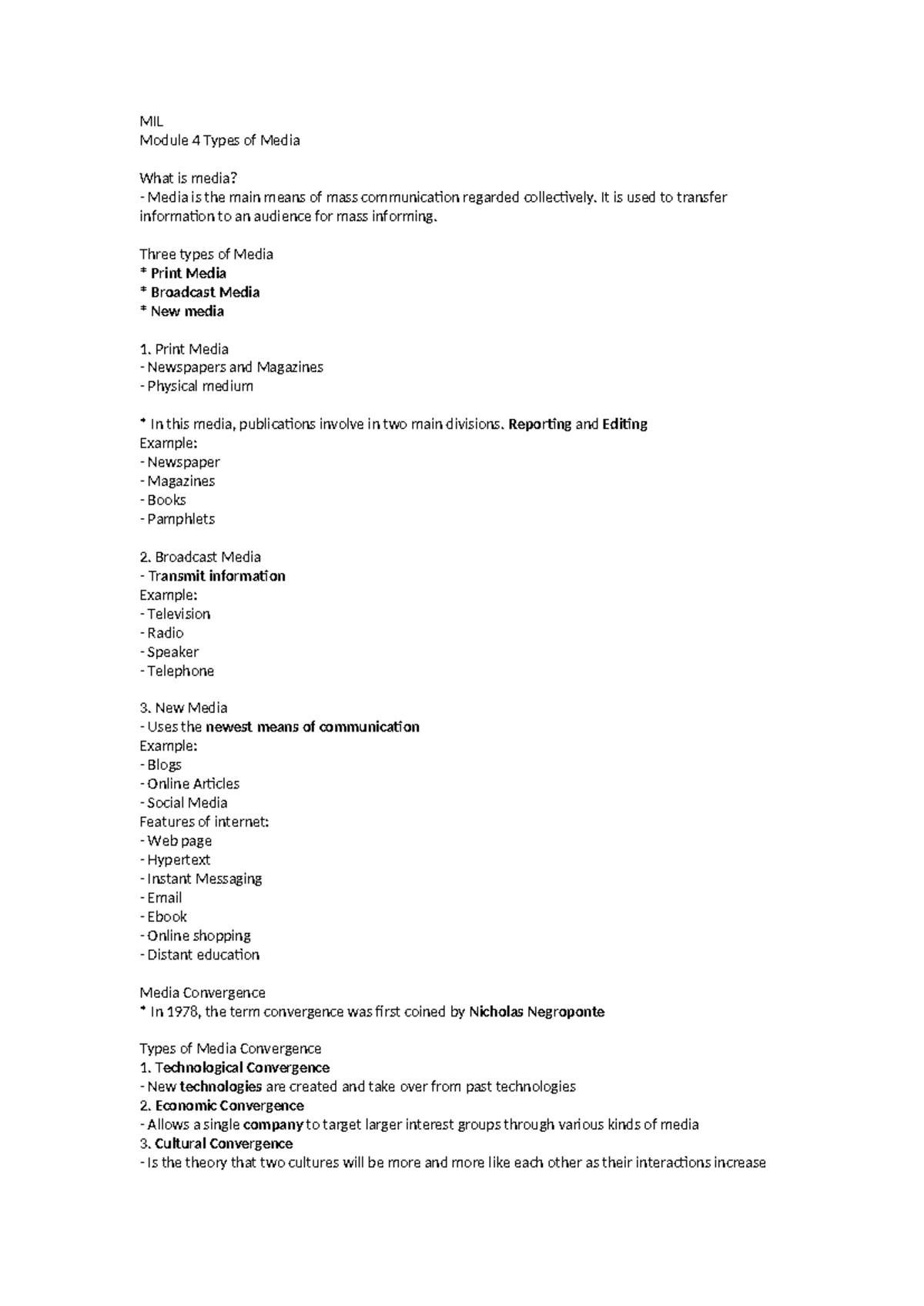 MIL Finals Reviewer - MIL Module 4 Types of Media What is media? Media ...