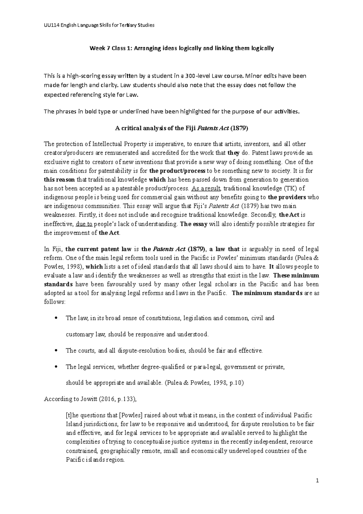 Week 7 Class 1 handout - uu114 - Week 7 Class 1: Arranging ideas ...