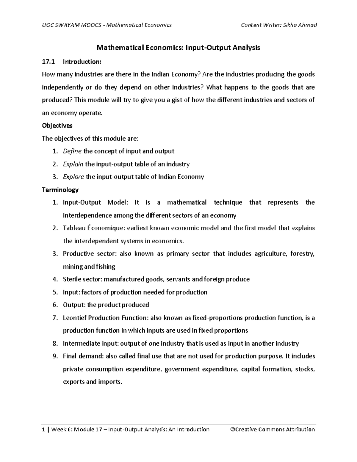 Input Output Analysis An Introduction Mathematical Economics Input