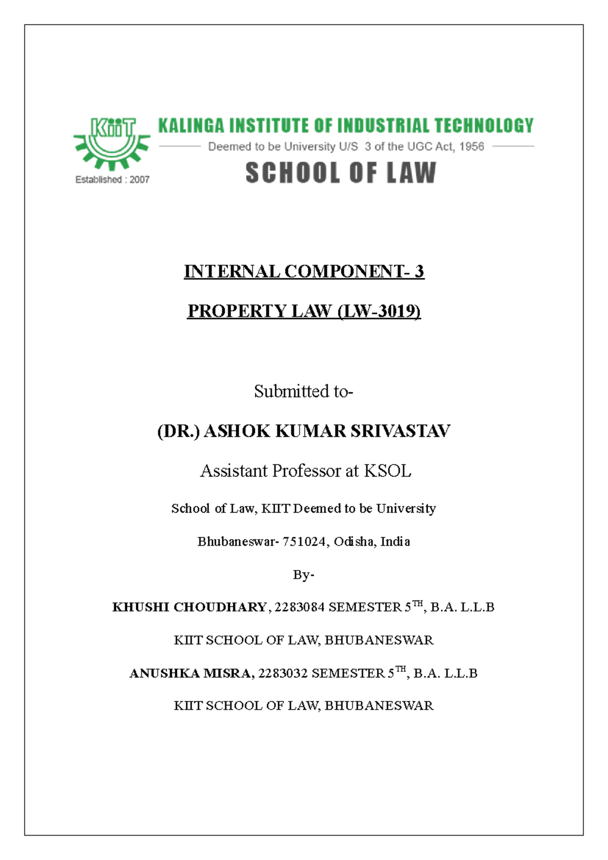 Internal Component 3 Property law - INTERNAL COMPONENT- 3 PROPERTY LAW ...