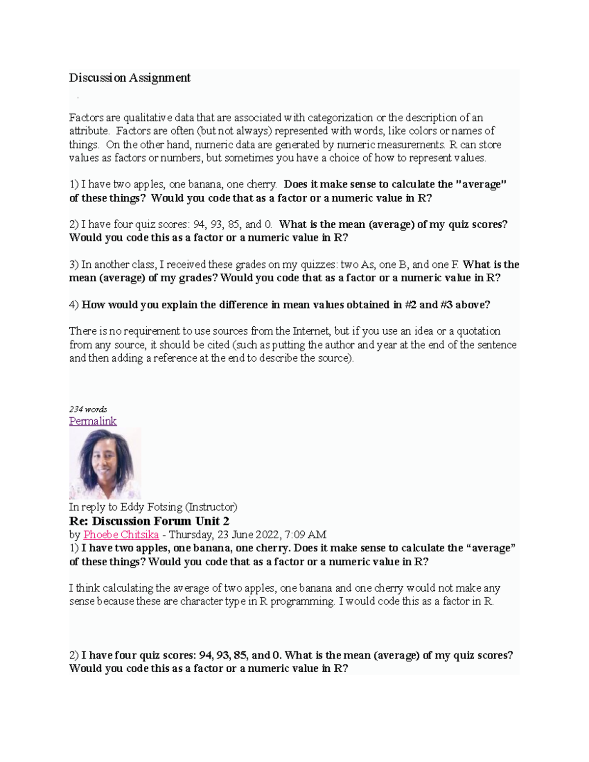 Discussion Assignment 02 MATH-1280 - Discussion Assignment Factors are qualitative data that are ...