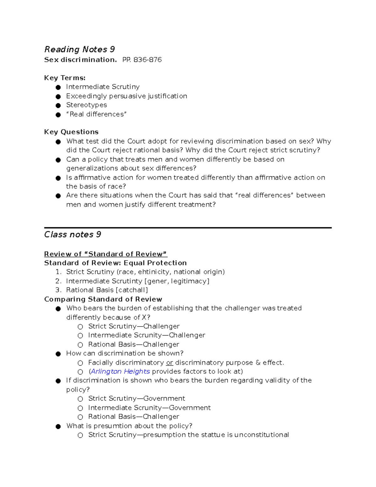 Sex Discrimination (CII) - Reading Notes 9 Sex discrimination. PP. 836 ...