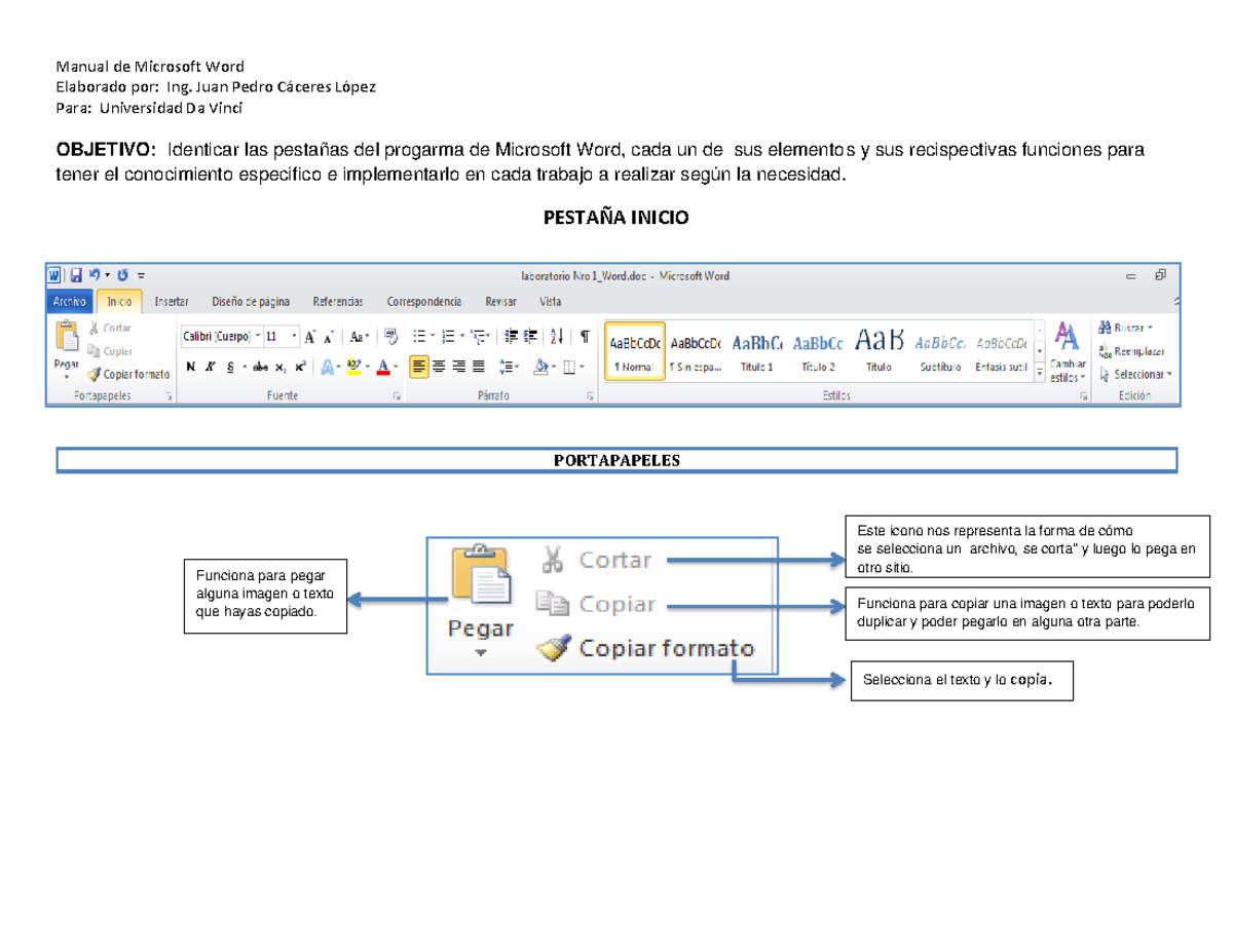 Manula de word - informatica - Elaborado por: Ing. Juan Pedro C·ceres ...